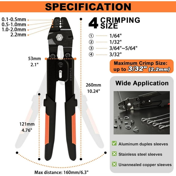 QIHE-Wire Rope Crimping Tool, Swager Tool for Aluminum Crimping Loop ...