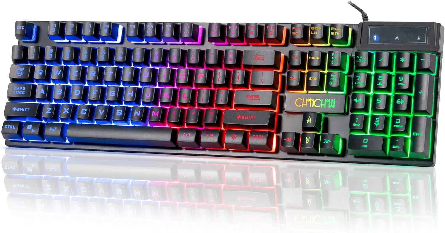 QIHE-Wired Gaming Keyboard, 104 Keys Full Size, with Anti-Ghosting and ...