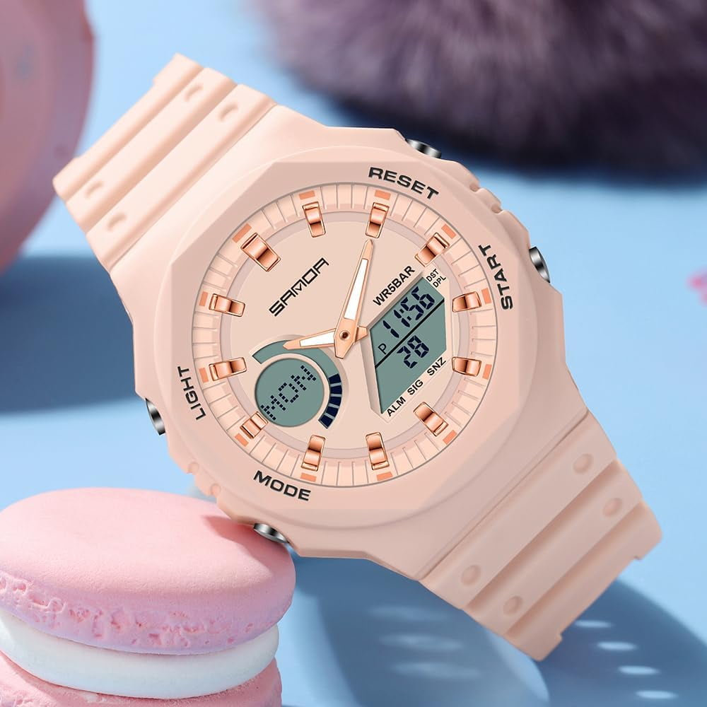 QIHE-Womens Digital Sports Watch 5ATM Waterproof Watch LED Light Large ...
