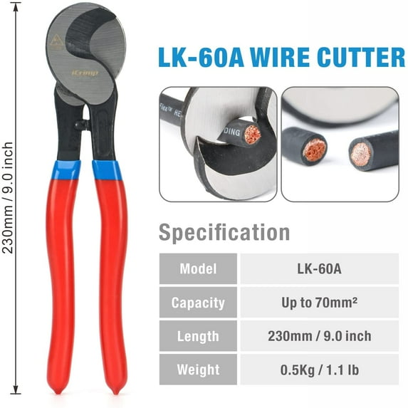 QIHE-iCrimp Battery Cable Lug Crimping Tool for 8, 6, 4, 2, 1, 1/0 AWG ...