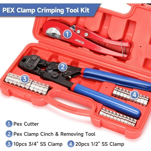 QIHE-iCrimp Ratchet PEX Cinch Tool with Removing Function for 3/8-in, 1/2-in, 3/4-in, 1-in ...
