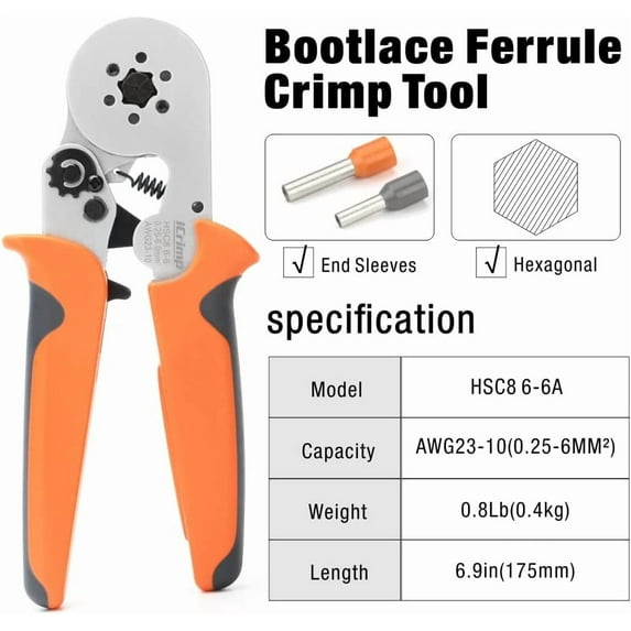 QIHE-iCrimp Wire Ferrule Crimping Tool, Hexagonal Crimp Profile, Self ...