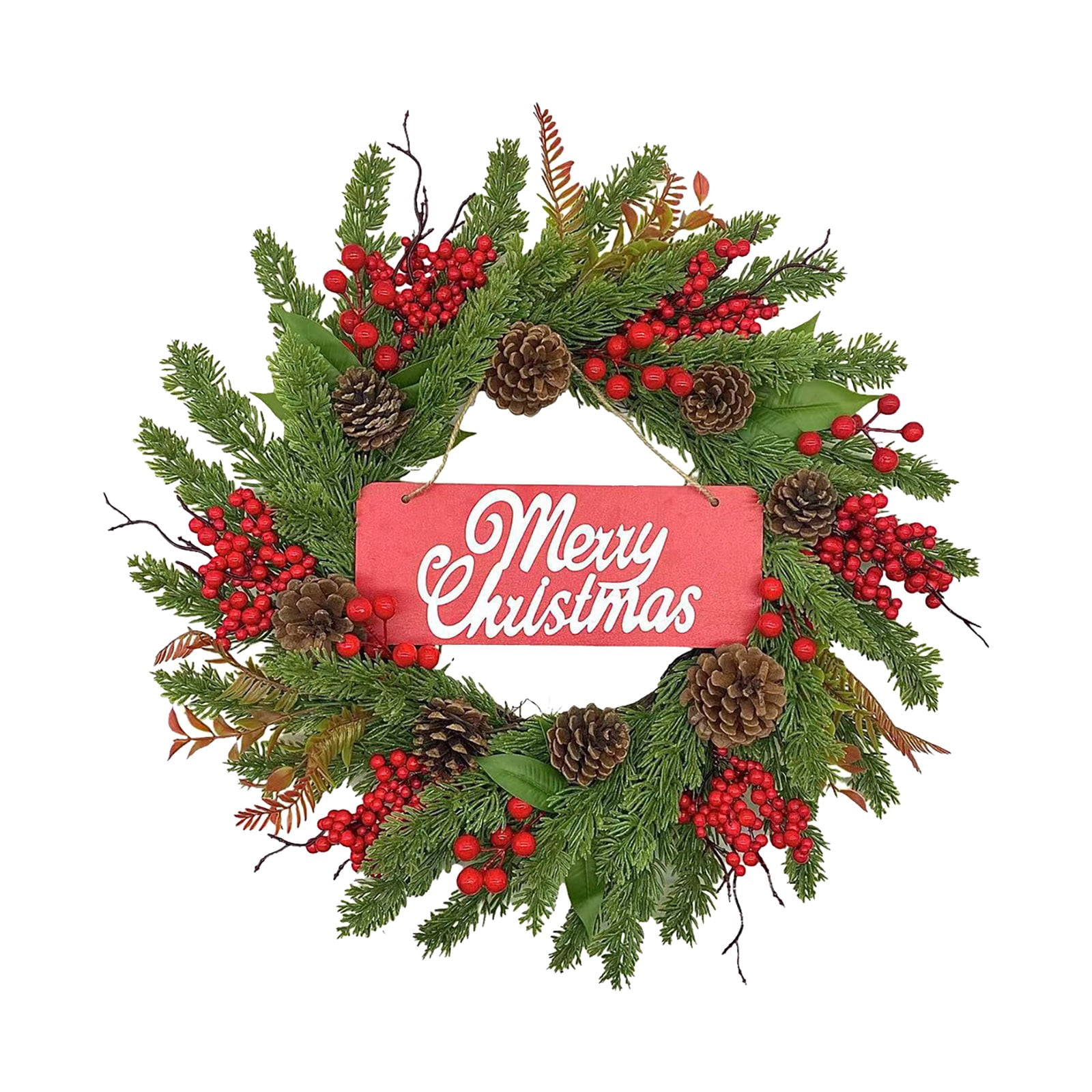 QIHUA Front Door Christmas Wreath Door Wreath With Welcome Sign Needles ...
