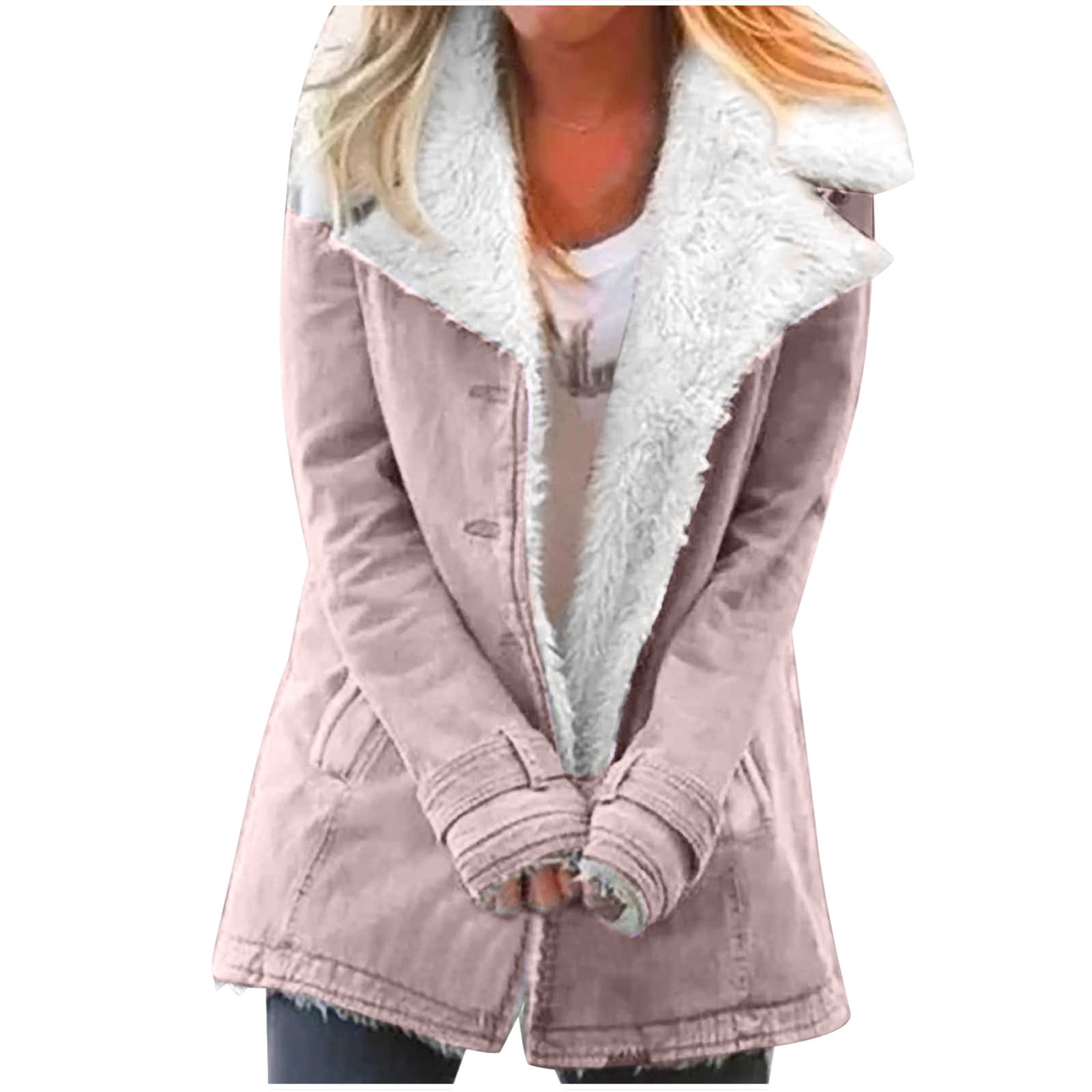 Qiiburr Women Plus Size Winter Warm Composite Plush Button Lapels