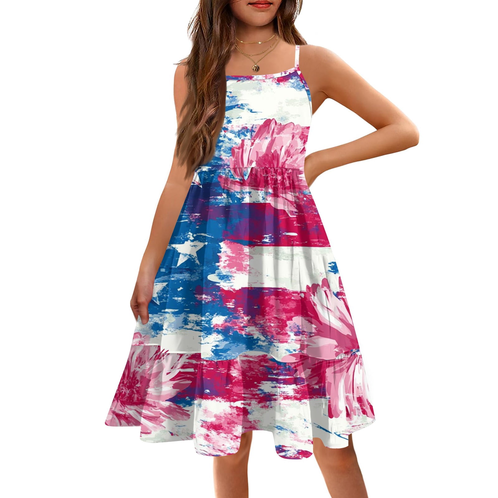 QIJIE Fourth Of July Dress Girls Stars and Stripes Patriotic Sleeveless ...
