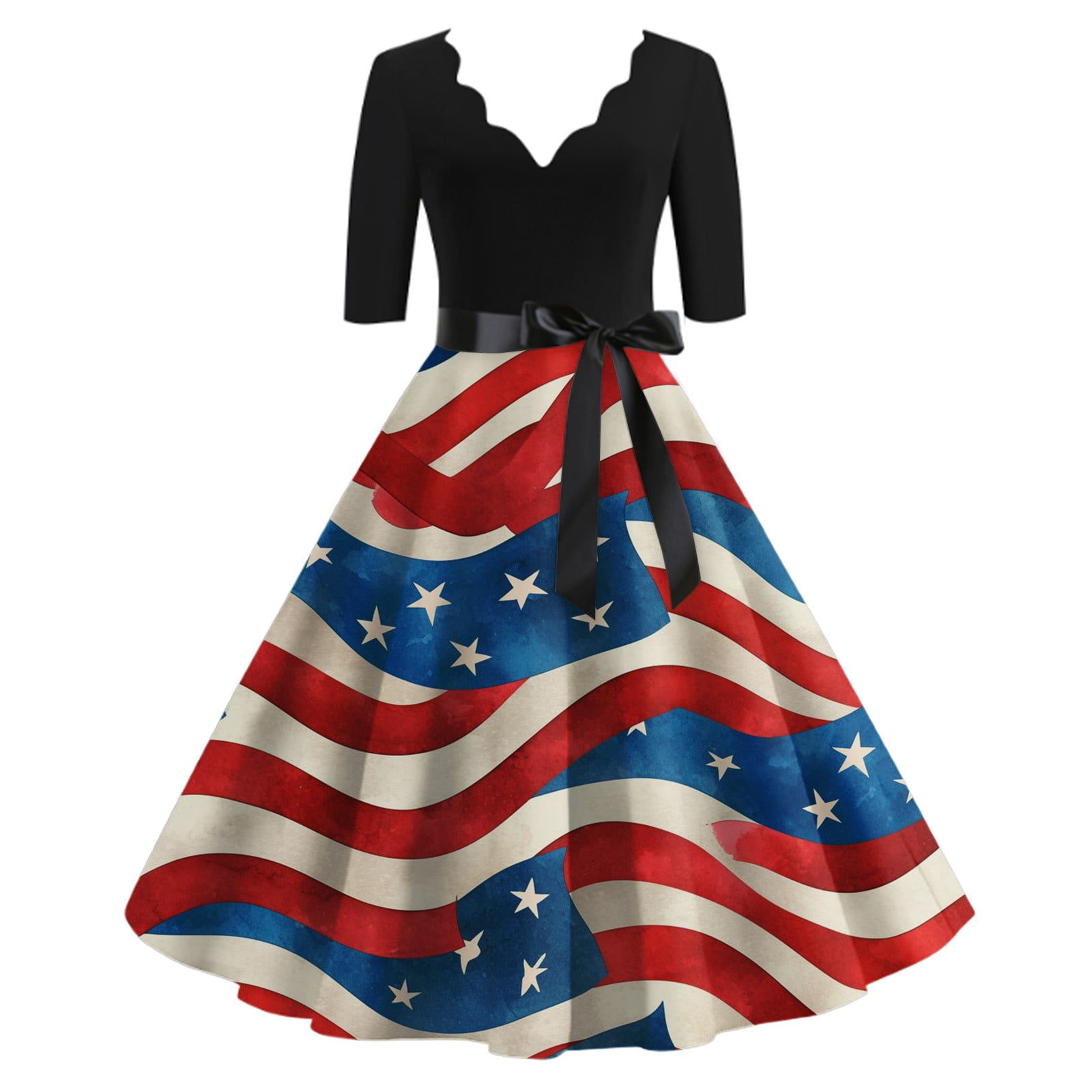 QIJIE 4th Of July Dress Women 3/4 Sleeve Patriotic American Flag Print ...