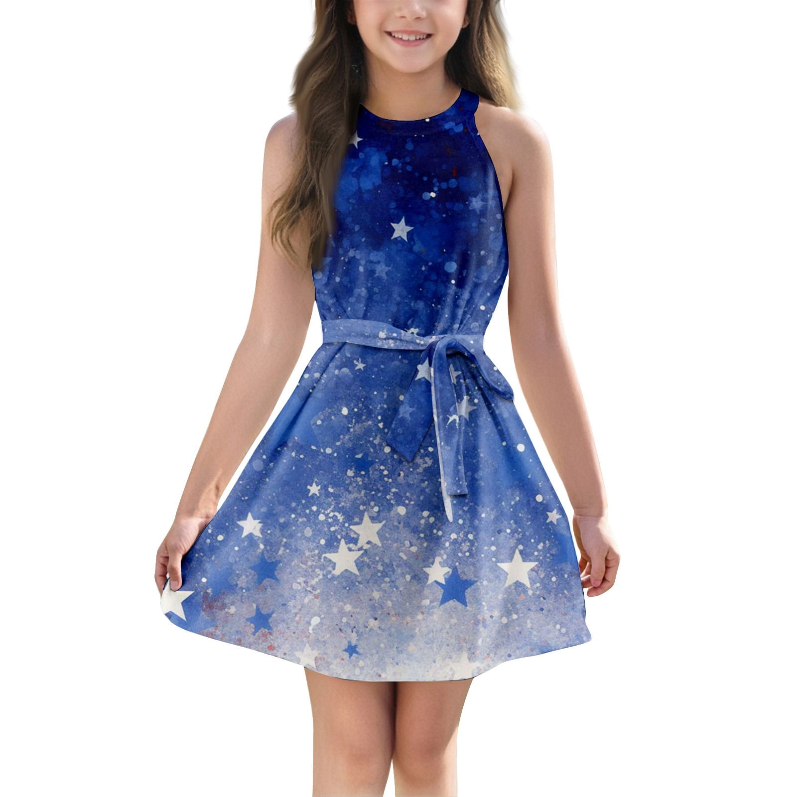 QIJIE 1776 Toddler Girl Dress A-Line Sleeveless Stars and Stripes ...