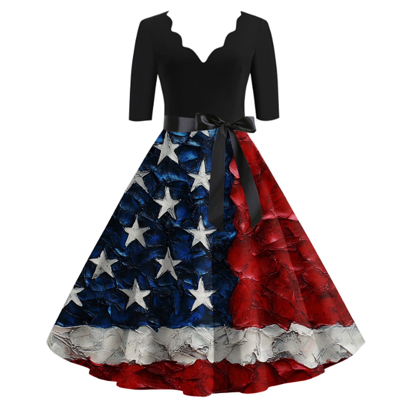 QIJIE Memorial Day Dresses for Women 3/4 Sleeve Patriotic Red White and ...