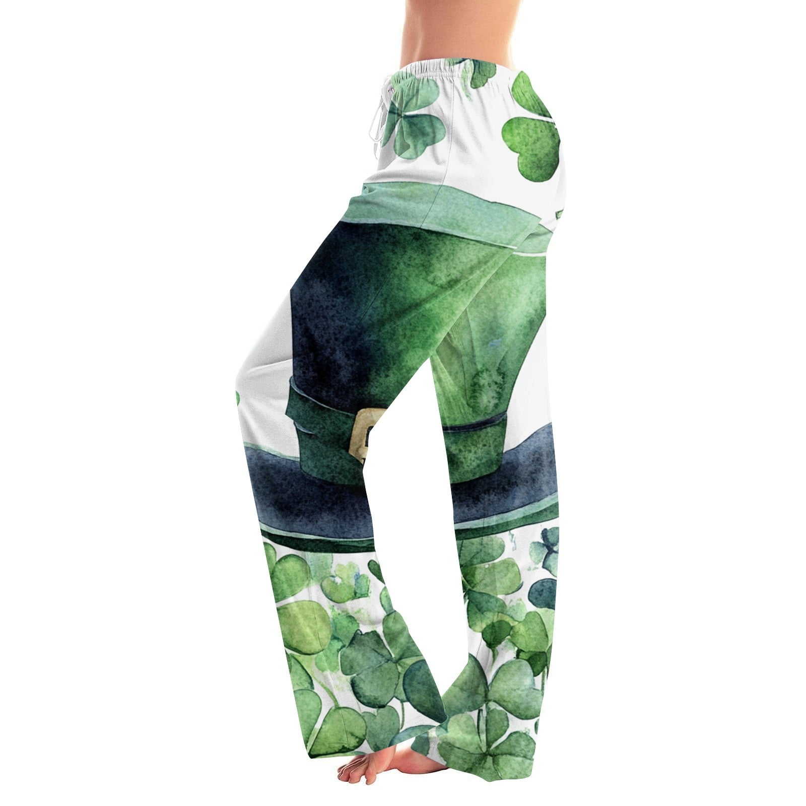 QIJIE Women St Patricks Pajama Pants Shamrock Graphic Wide Leg Comfy ...