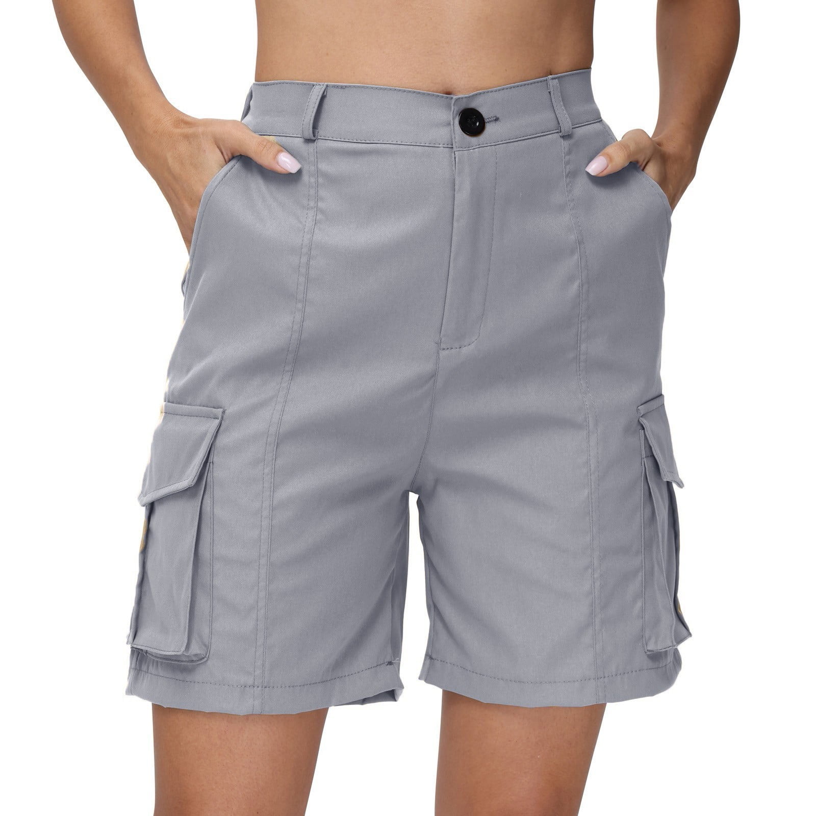 QIJIE Womens Cargo Shorts Lightweight Elastic Waist Wide Leg Cargo ...