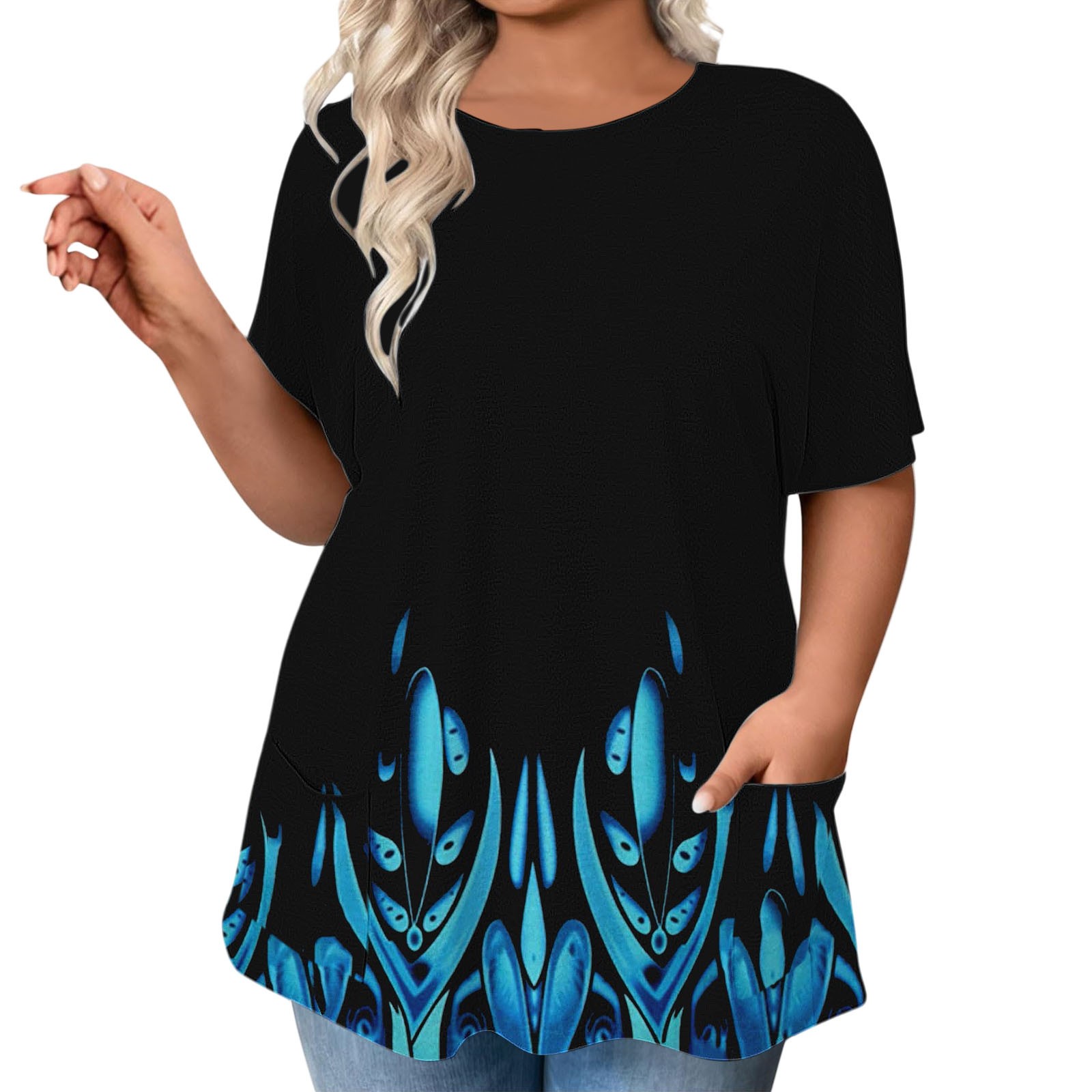 QIJUNTUO Plus Size Floral Tunic Blouse With Petal Sleeves And Side ...
