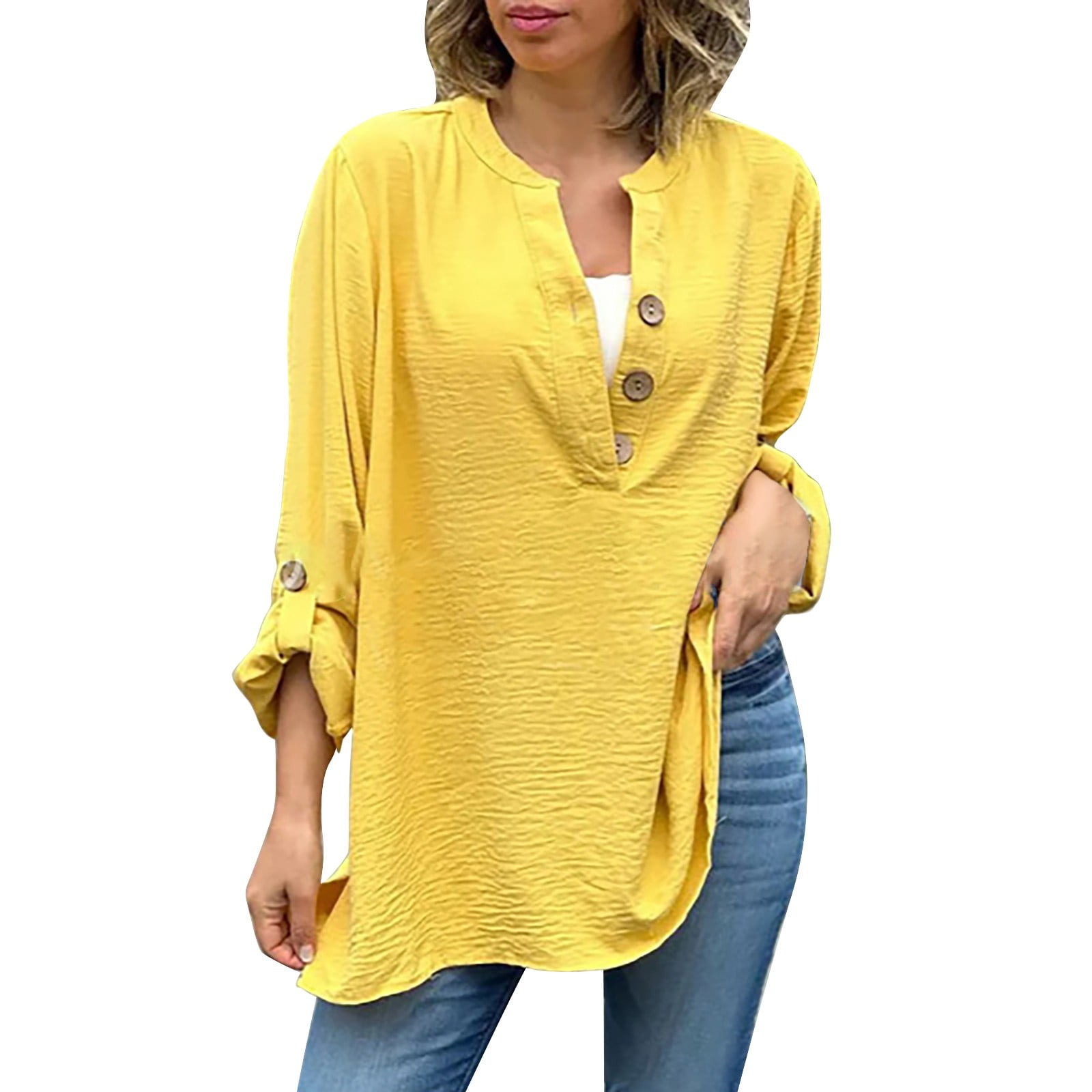 QIJUNTUO Women's Artisan Button Down Shirt With Rolled Sleeves For ...
