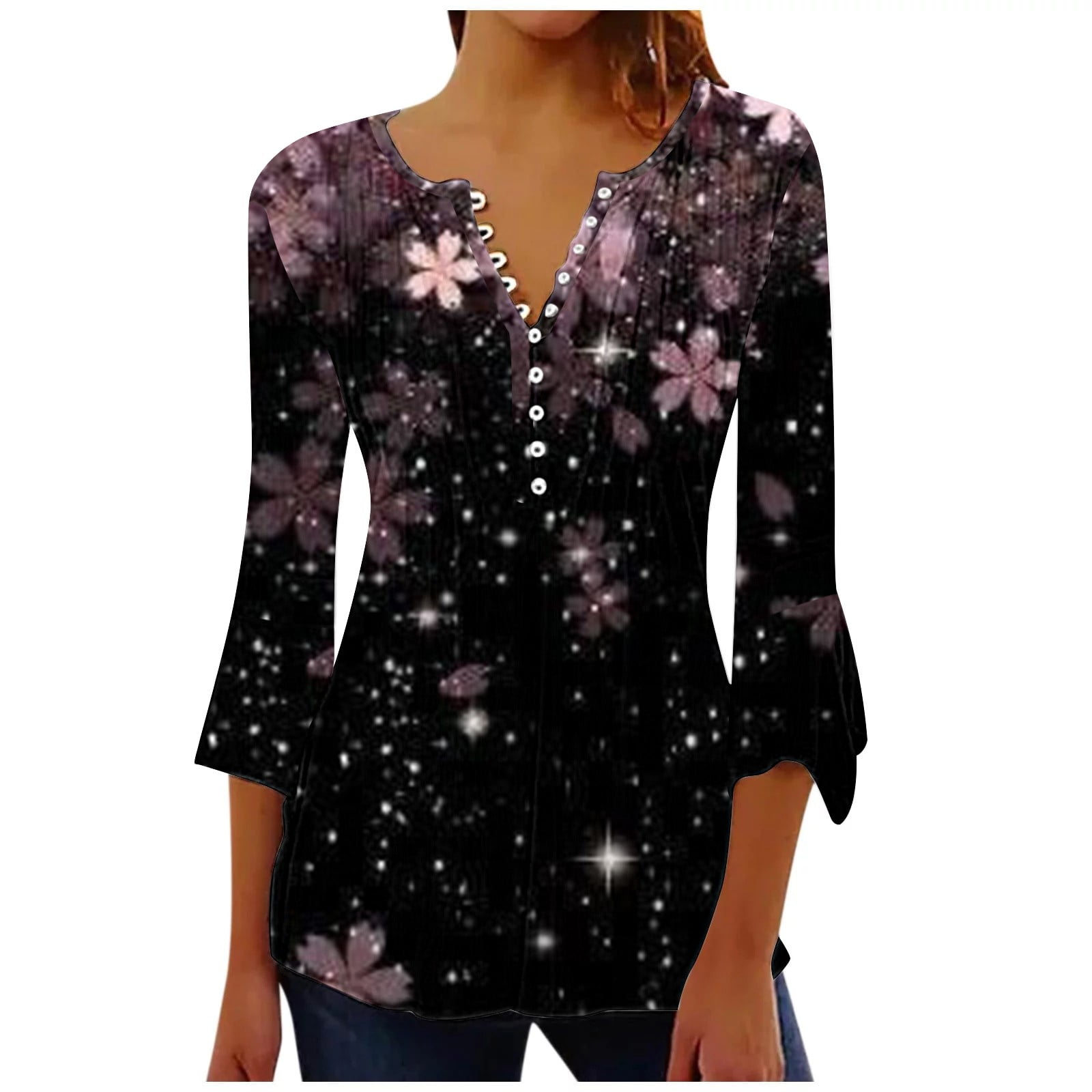 QIJUNTUO Women's Chic Button Down Shirt With Pleated Detail And Bell ...