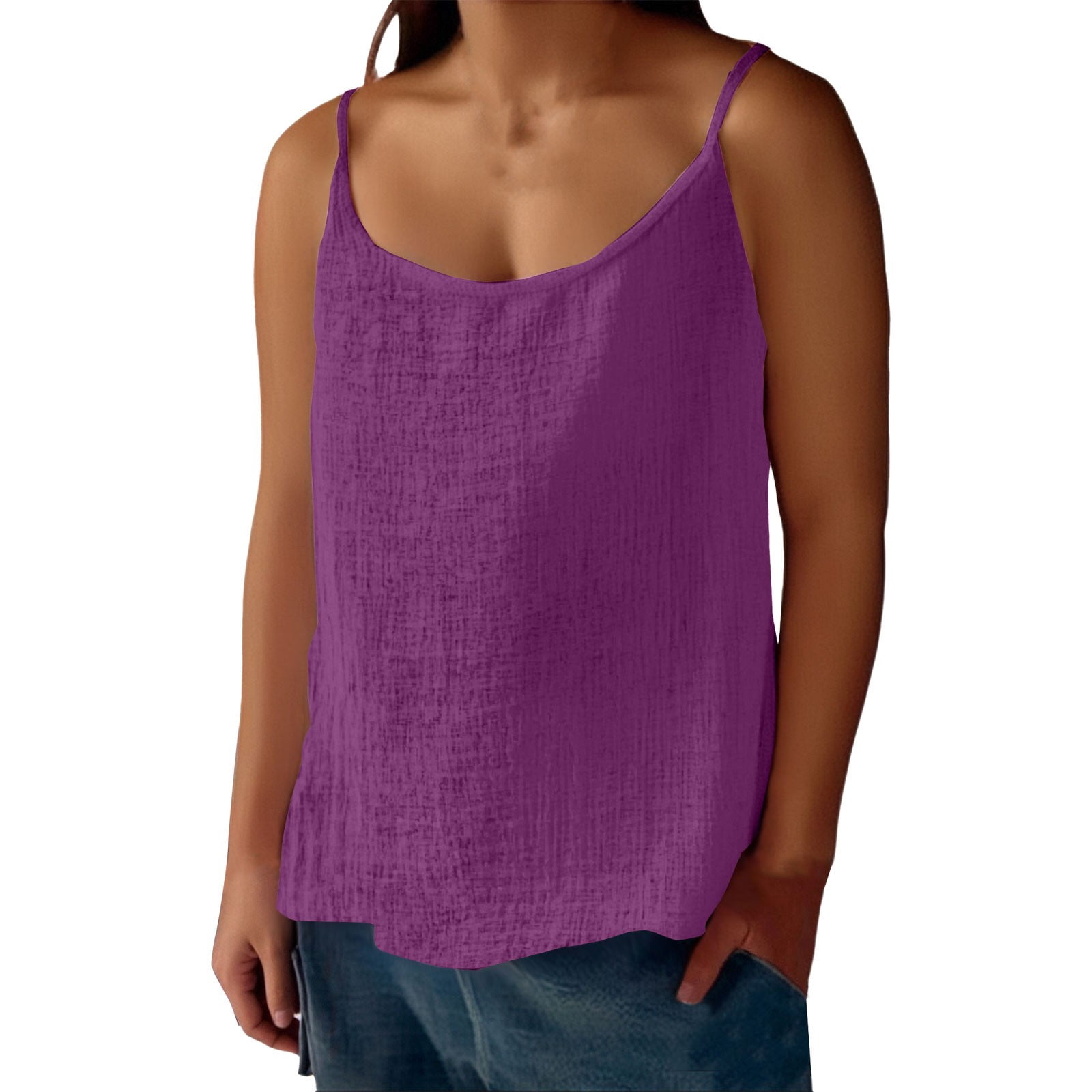 QIJUNTUO Women's Cotton Linen Spaghetti Strap Camisole Top With Relaxed ...