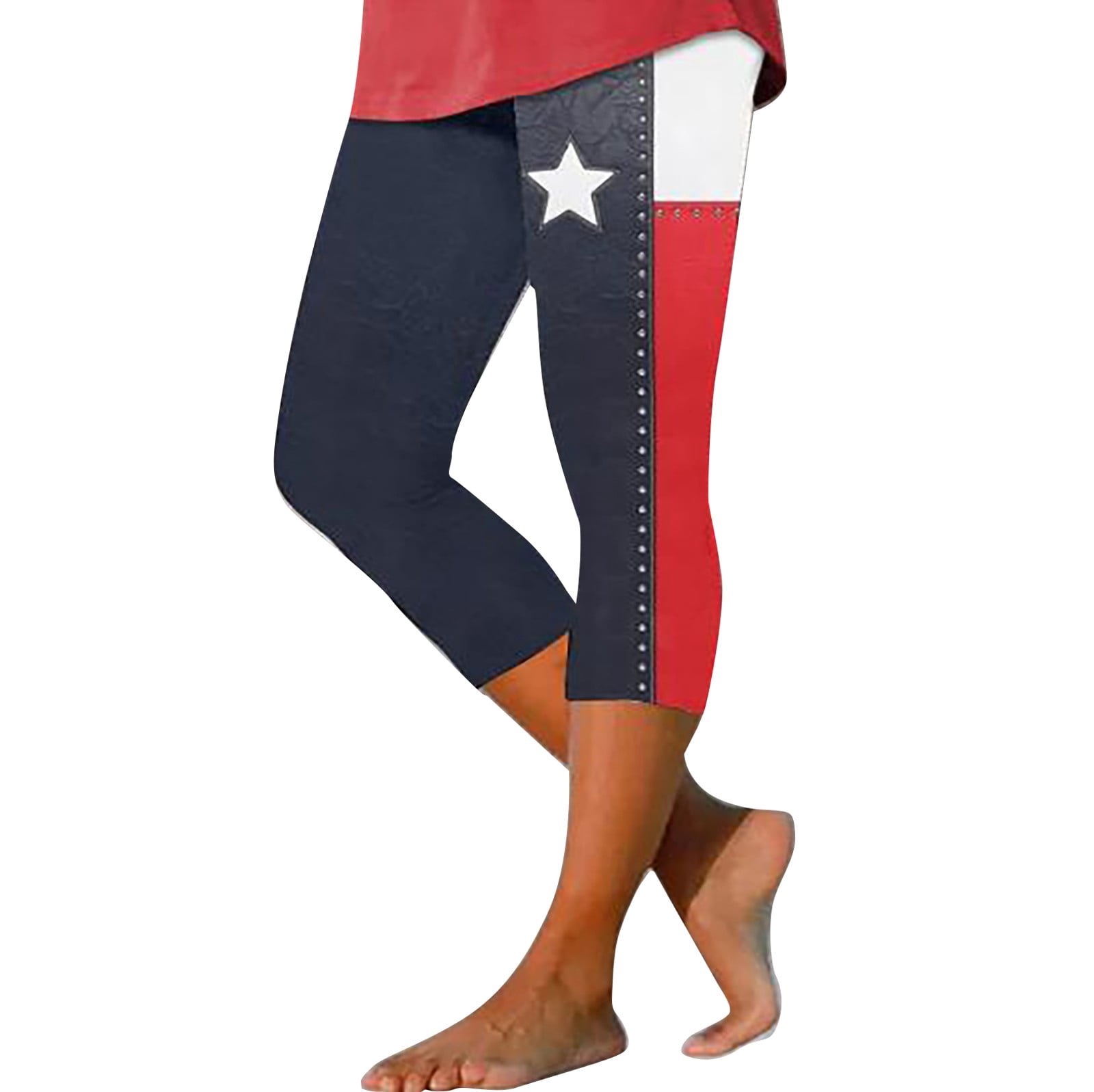 QIJUNTUO Women's Patriotic High-Waisted Compression Capri Leggings 4th ...