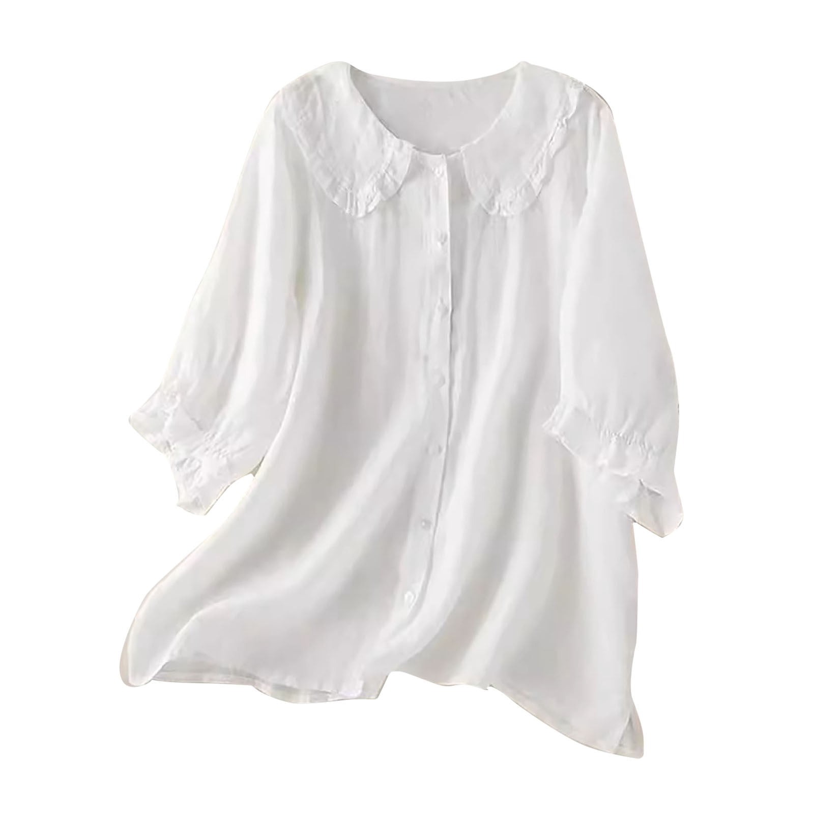 QIJUNTUO Women's Relaxed Fit Linen Blend Shirt With Round Neckline For ...