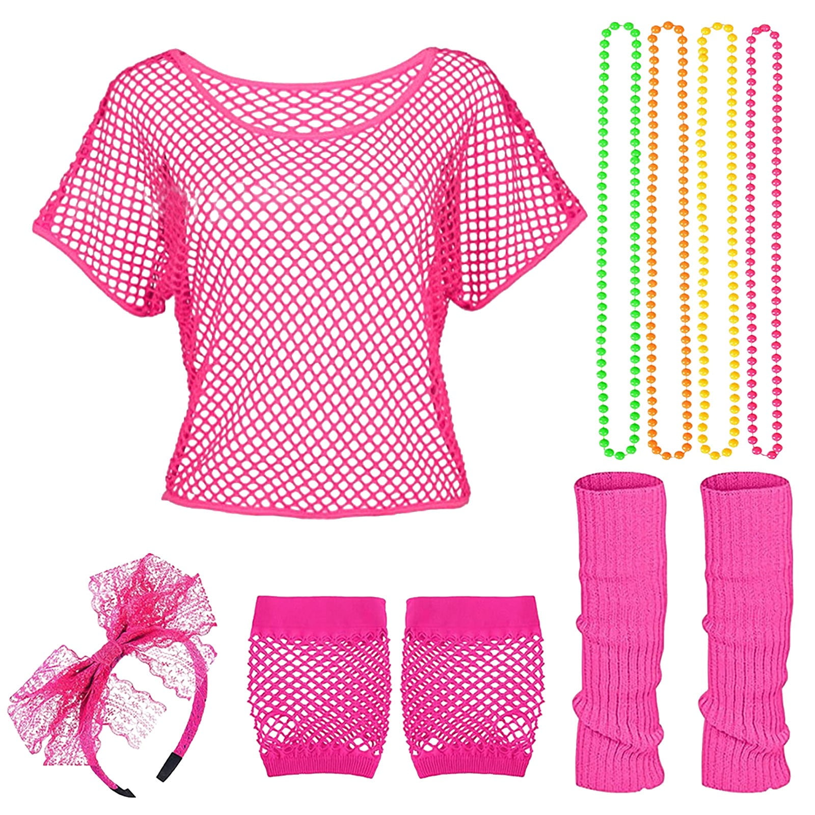 QIJUNTUO Women's Retro Disco Mesh Top With Glow In The Dark Jewelry Set ...