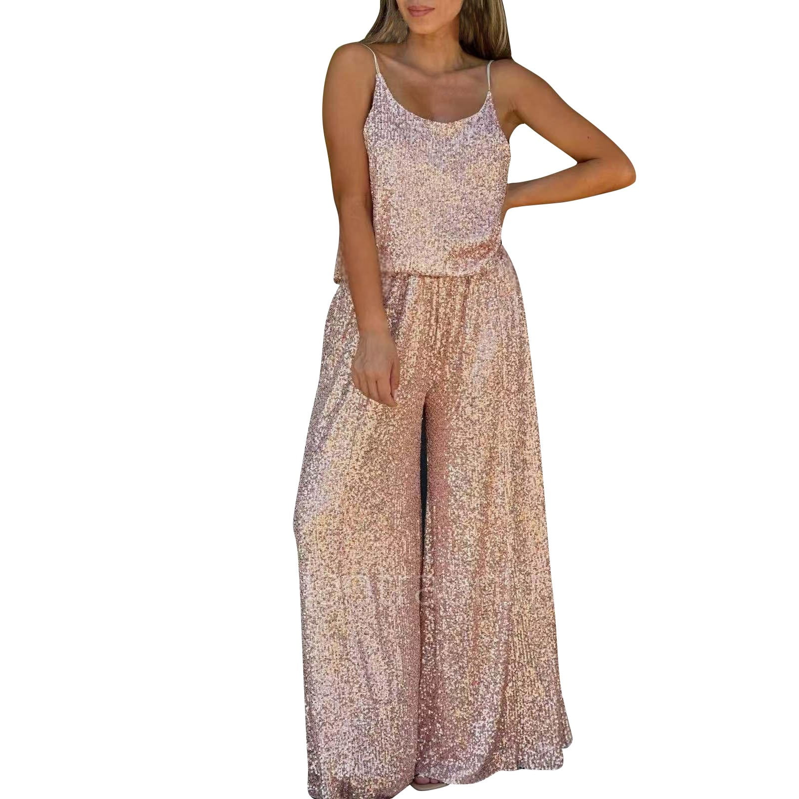 QIJUNTUO Women's Sequin Set Sparkling Tank Top And Long Pants Outfit ...