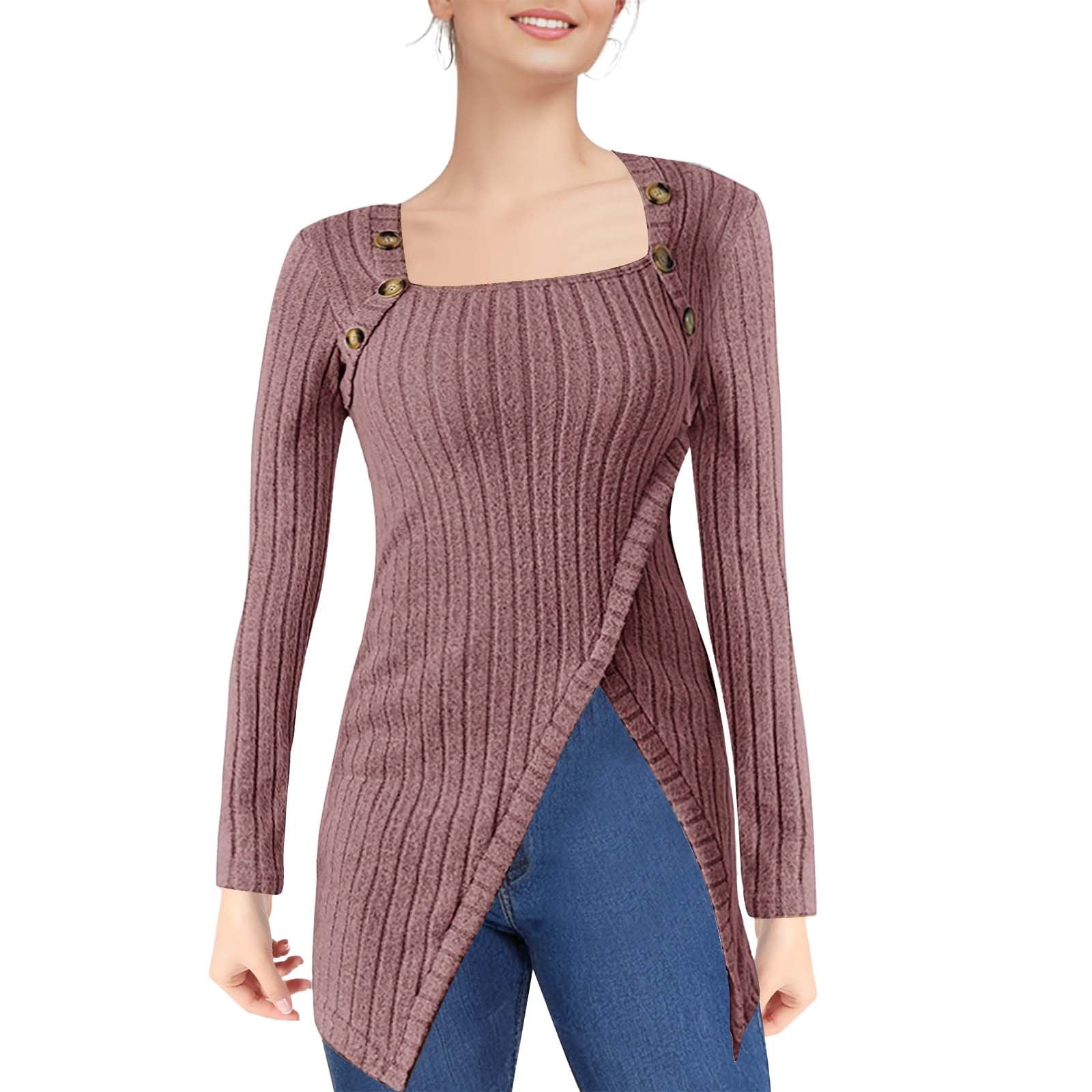 QIJUNTUO Women's Square Neck Crop Top With Button Detail And Split Hem ...