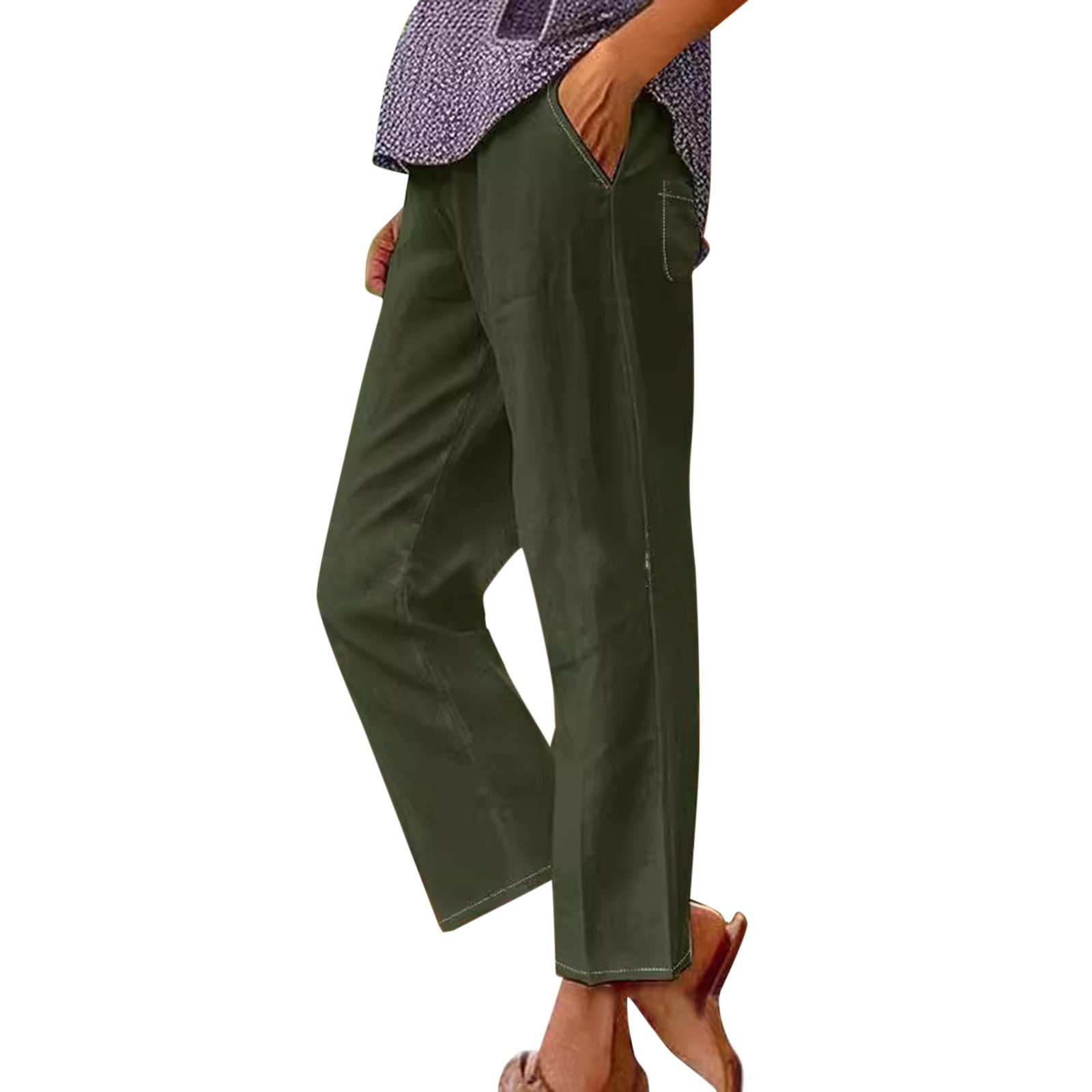 QIJUNTUO Women's Straight Leg Linen Pants High Waisted Drawstring ...