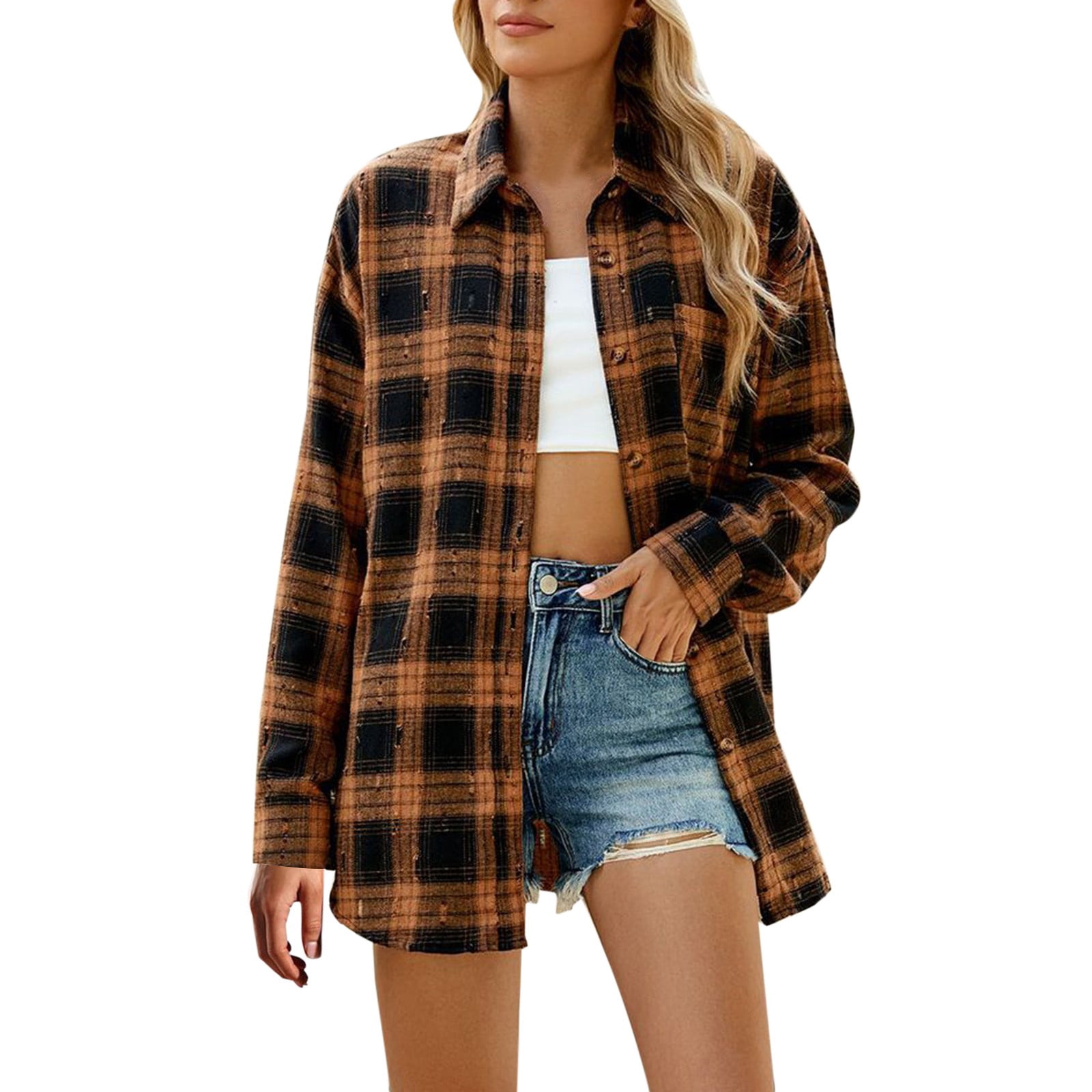 QIJUNTUO Women's Vintage Inspired Plaid Button Down Shirt With Lace ...