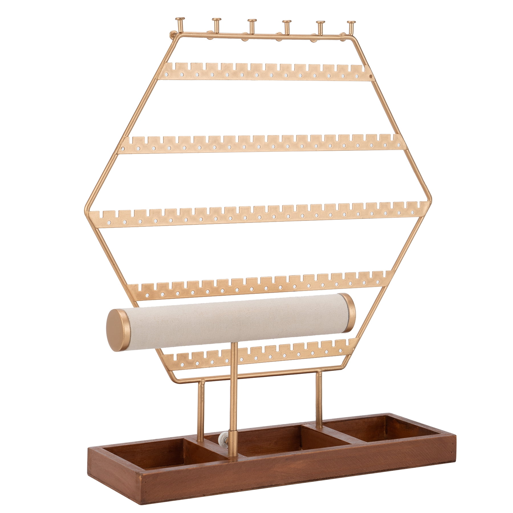 QILICHZ Gold Earring Holder Organizer, Metal Jewelry Tray, Hexagon ...