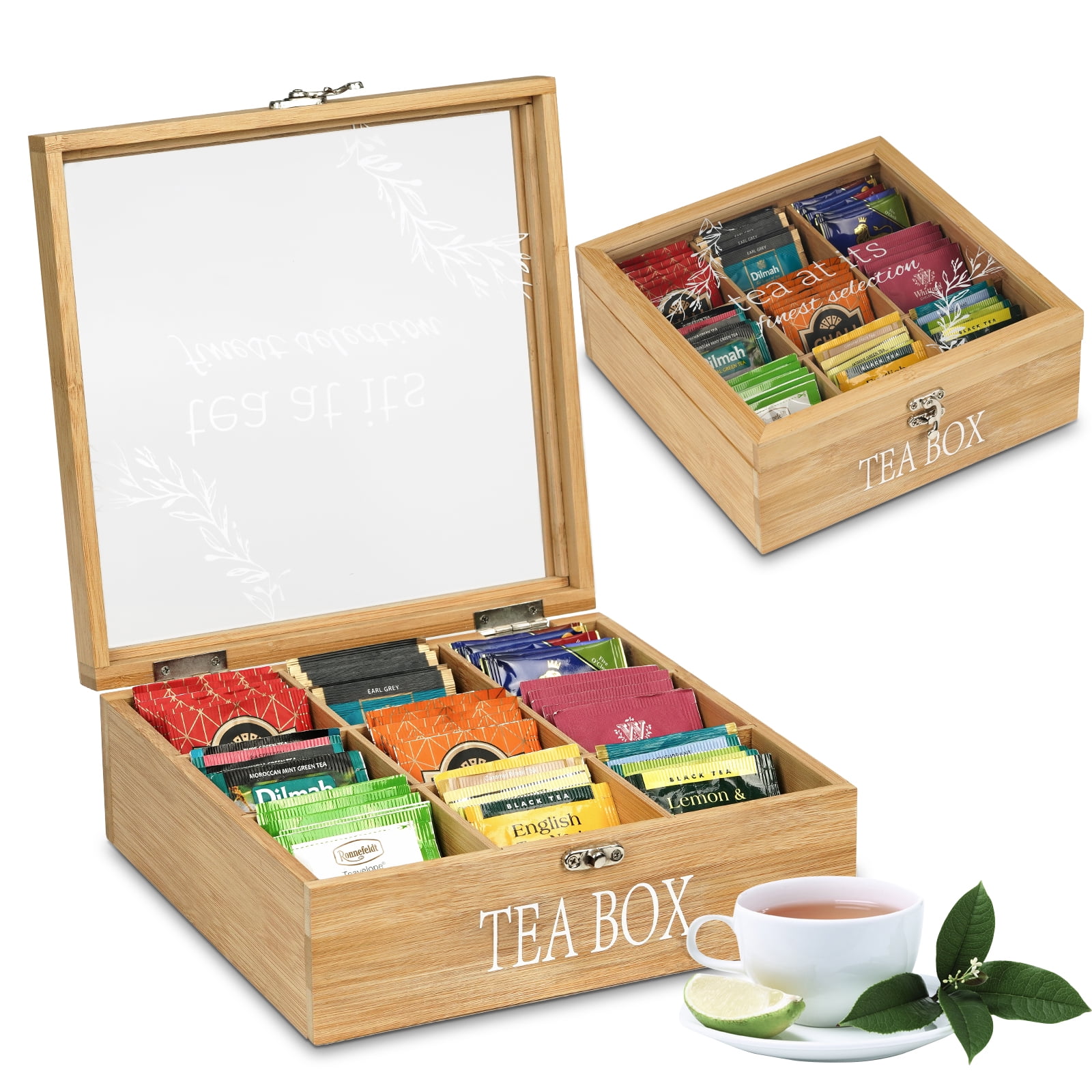 QILICHZ Bamboo Tea Box, Tea Bag Organizer, Display Sorter with 9 ...