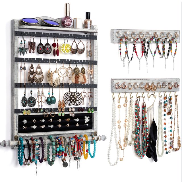 QILICHZ Wall Mounted Jewelry Organizer 3Pcs - Necklace Holder, Storage ...