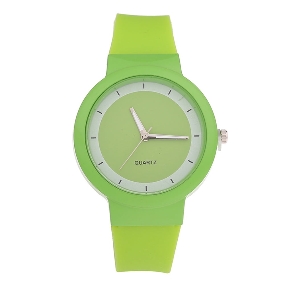 QILIN Candy Color Women Round Dial Silicone Band No Number Analog ...