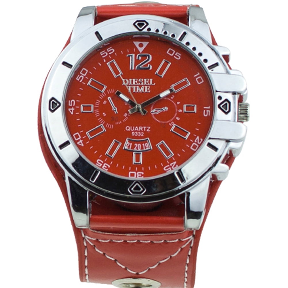 QILIN Colorful Men Fashion Oversized Dial Sport Quartz Steel Leather ...
