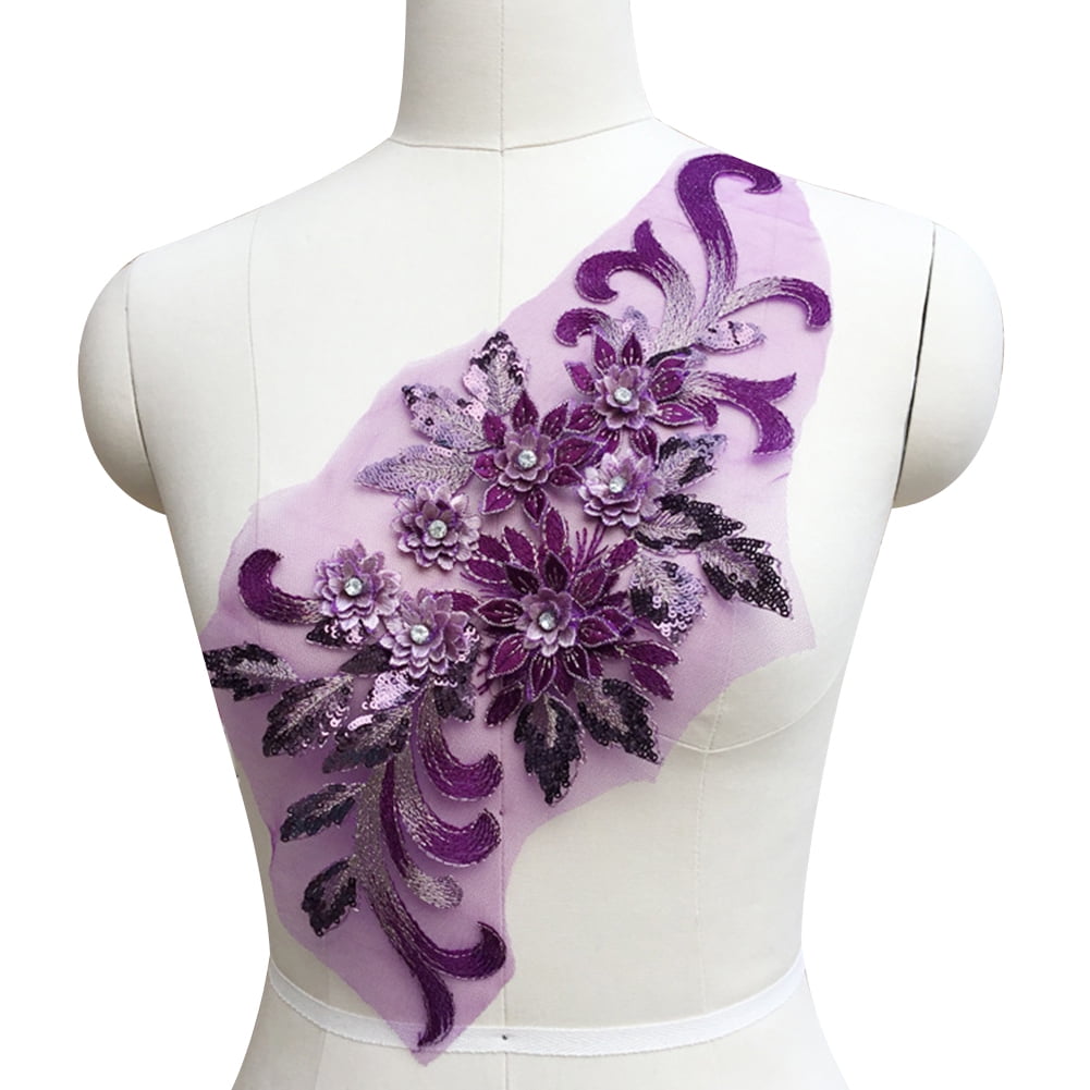 QILIN Flower Sequin Rhinestone Motif Trim Applique Wedding Dress DIY ...