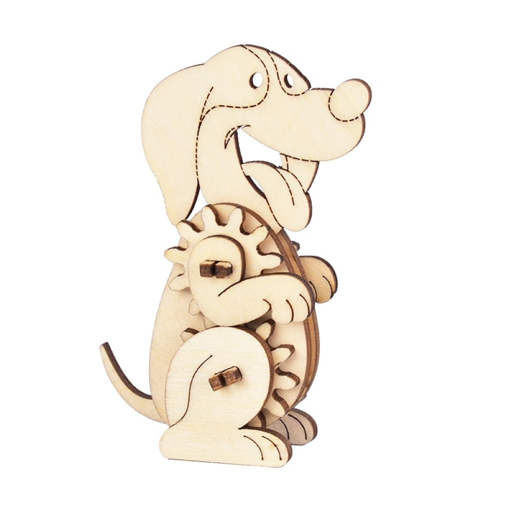 QILIN Kids DIY Assembly Wooden 3D Cat Dog Fox Animal Model Jigsaw ...