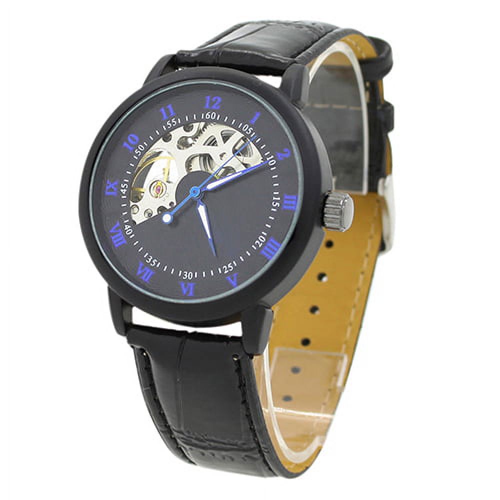 QILIN Men's Mechanical Hollow Dial Faux Leather Band Arabic Numerals ...