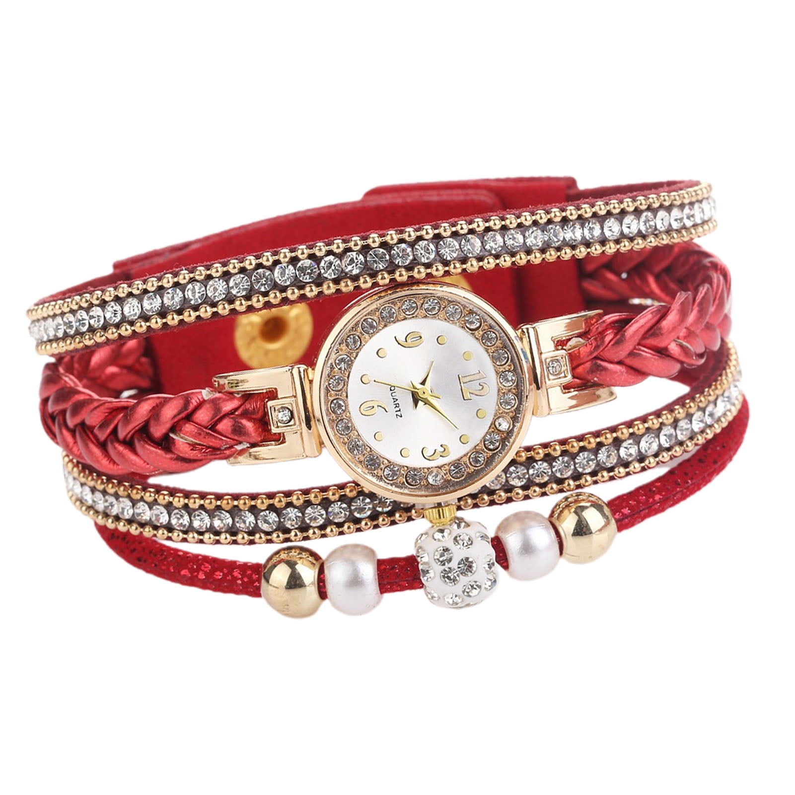 QILIN Quartz Watch Multi Layers Wrap Around Rhinestone Braided Elegant ...