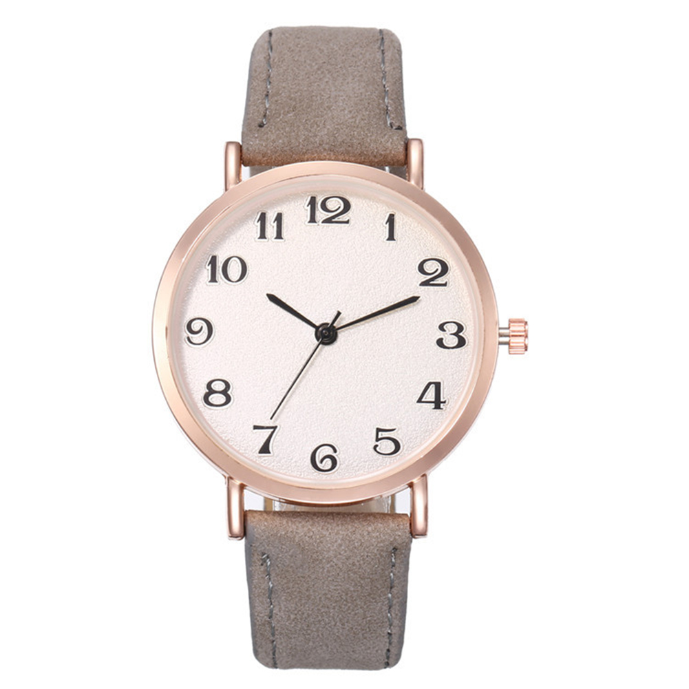 QILIN Women Round Dial Arabic Numerals Faux Leather Strap Analog Quartz ...