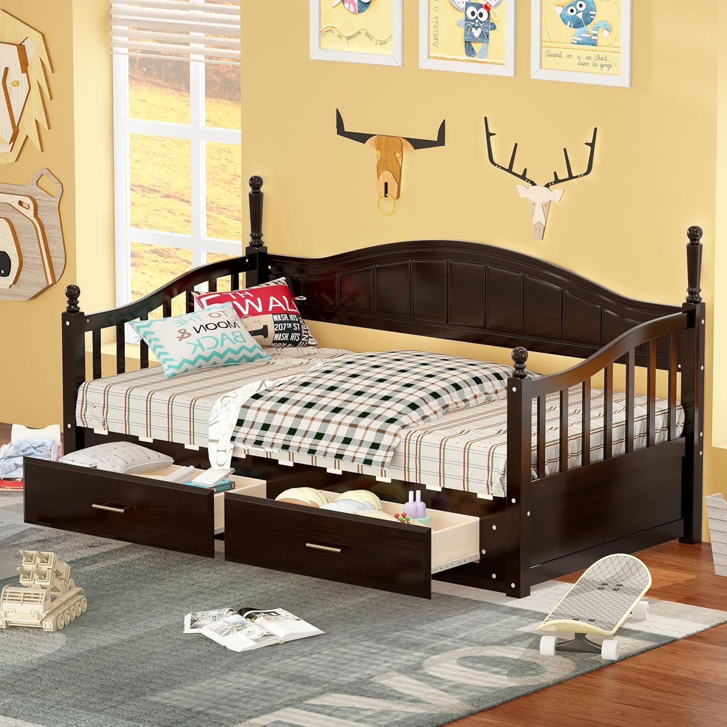 QIMEI Twin to King Daybed with Storage Drawers, Twin Extendable Daybed ...