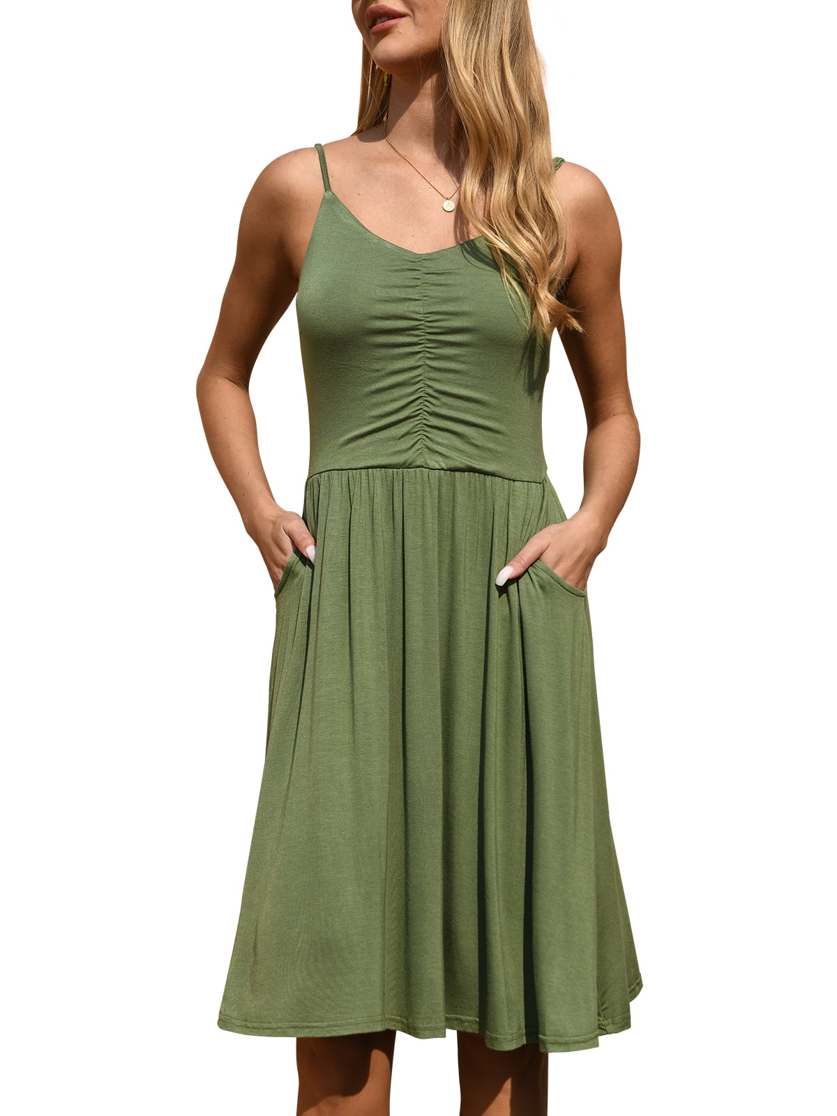 QINCAO Dresses for Women Sleeveless Summer Dress A Line Spaghetti Strap ...