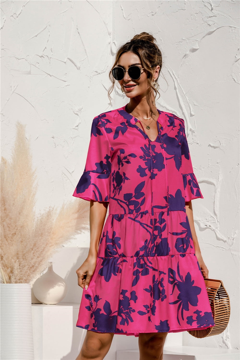 QINCAO Women Dresses Summer Dress V-Neck Short Sleeve T-Shirt Dress ...