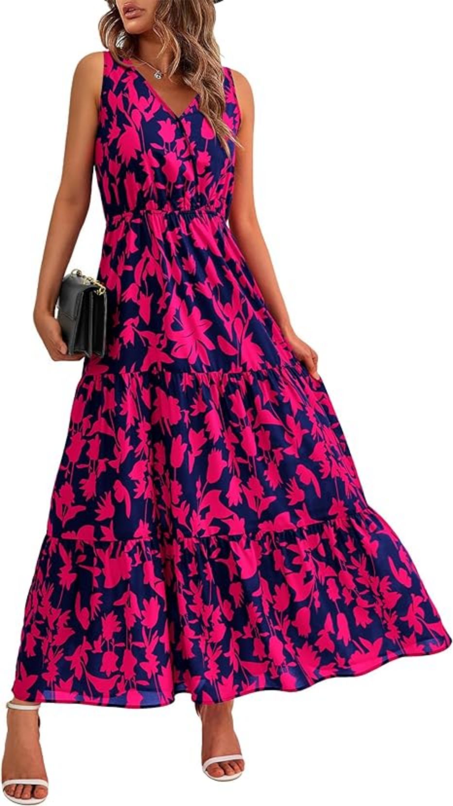 Yubatuo Womens Summer Casual Floral Print One Shoulder Loose Maxi Dress