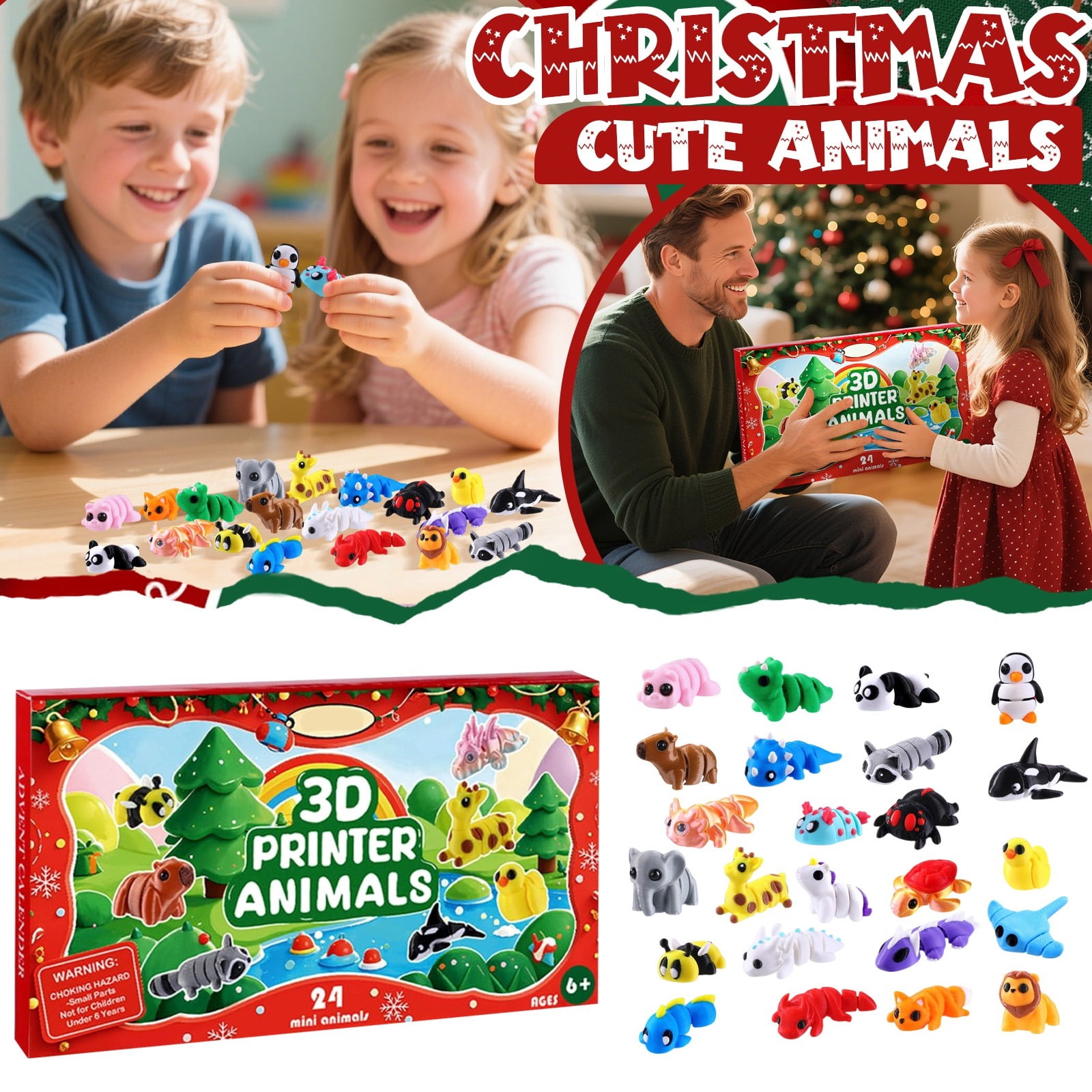 QINCHU advent calendar 2025,24pcs Cute Animal Advent Calendar 3D ...