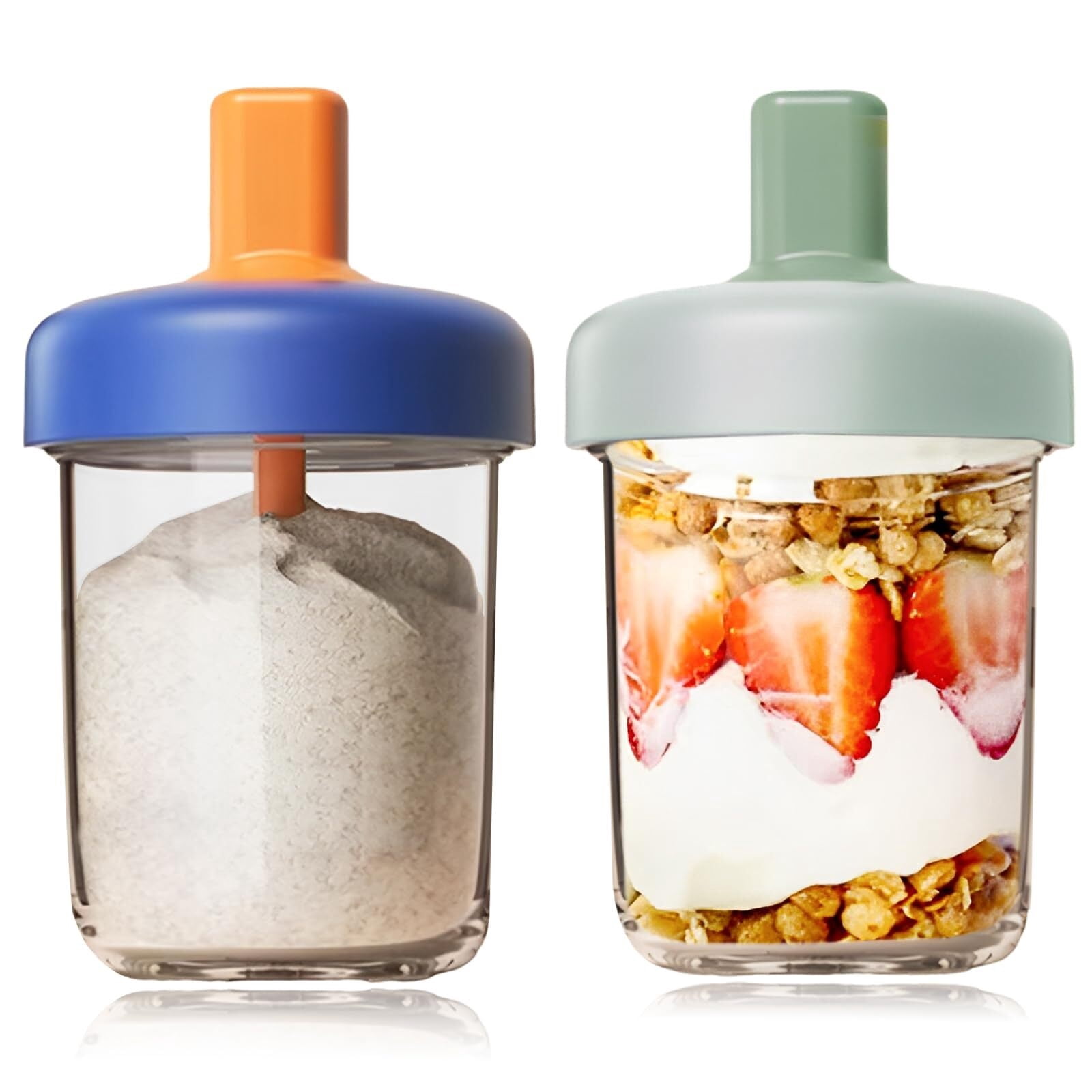 QING 2 Pack Overnight Oats Jars with Spoon and Lid 14 oz, Glass Meal ...