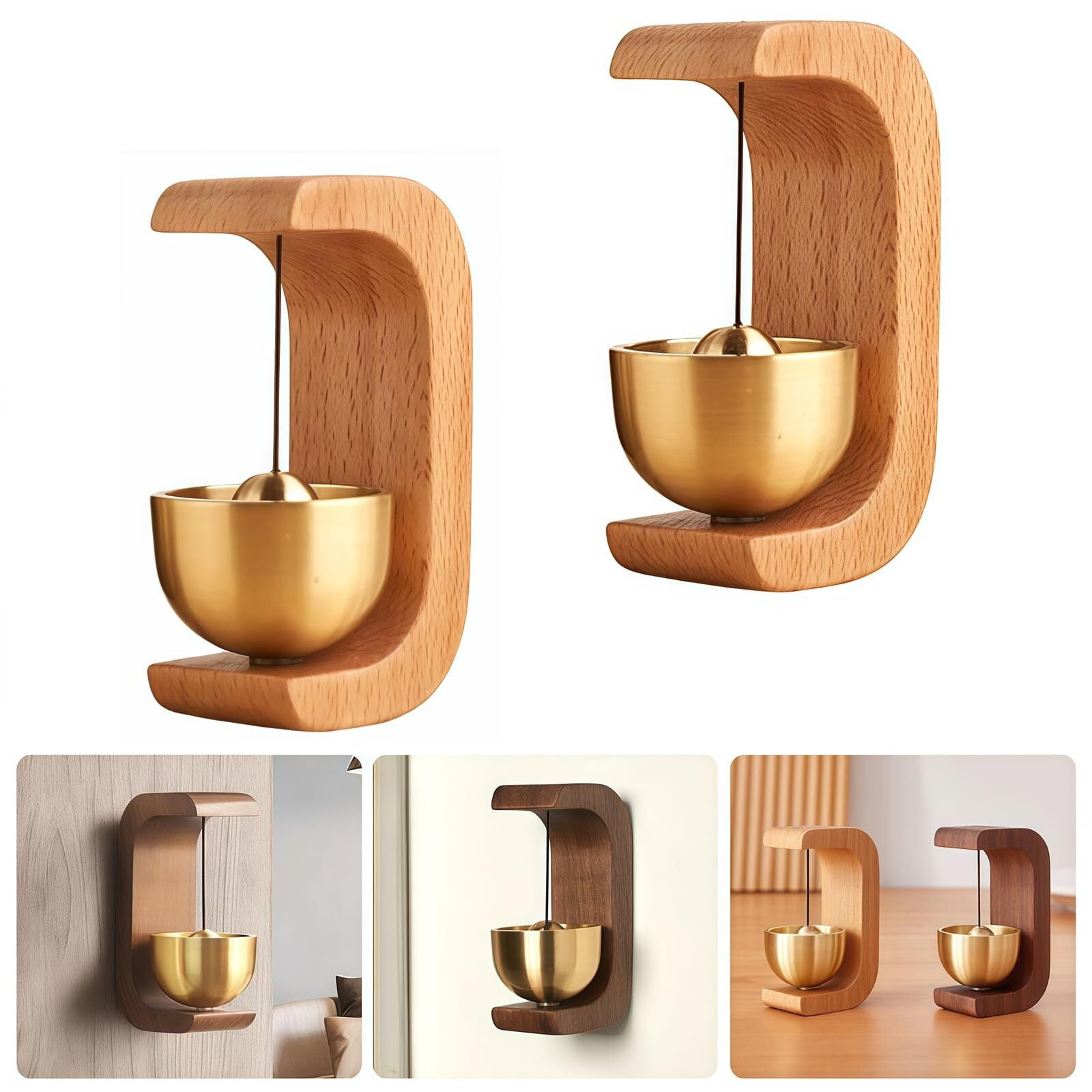 QING 2025 New Wooden C-Shaped Wind Chime, Japanese Small Rustic Welcome ...