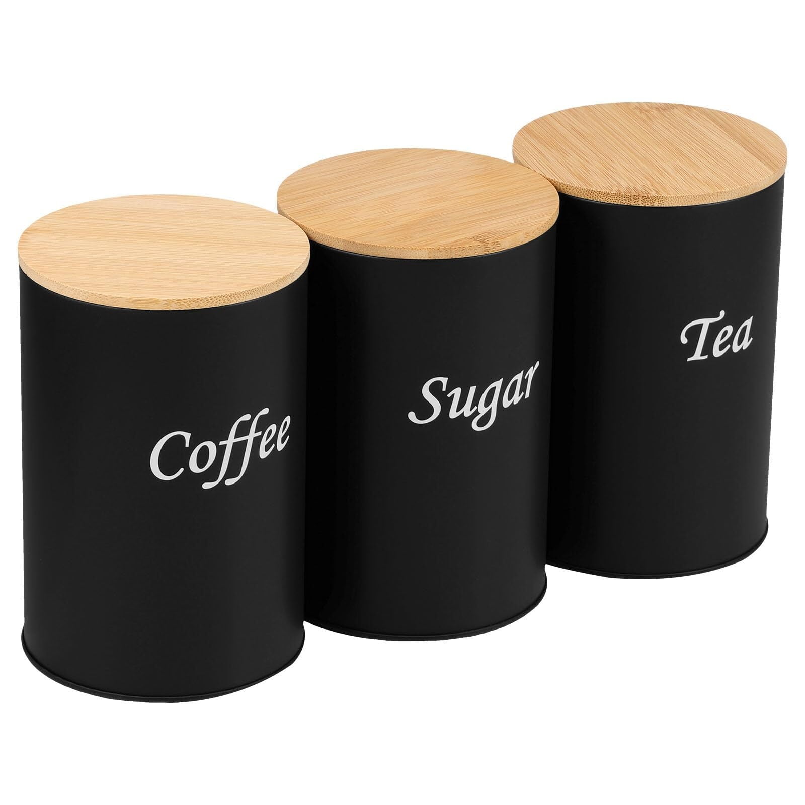 QING 3 Pcs Food Canisters Sets with Bamboo Lid Airtight Iron Coffee Tea ...