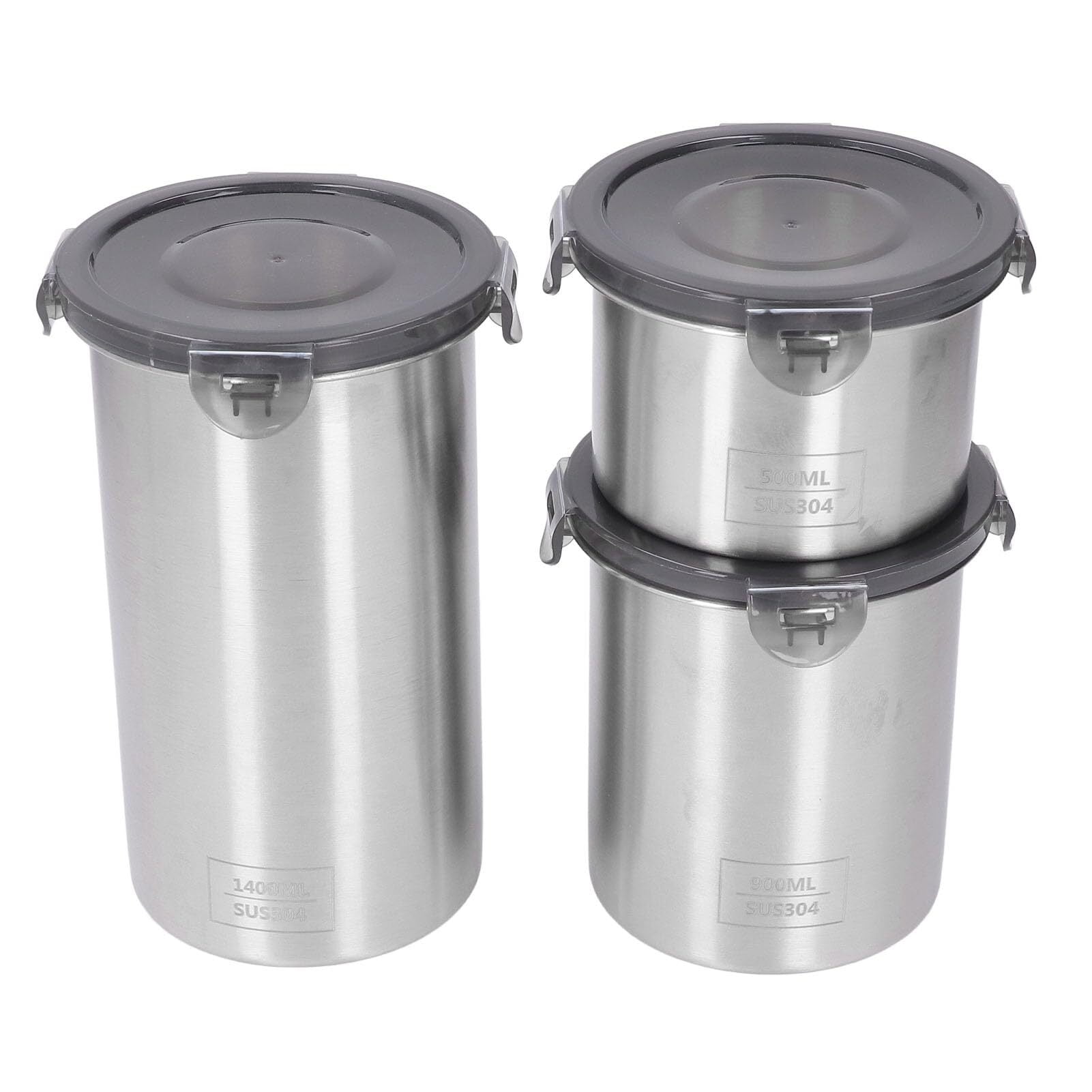 QING 3Pcs Stainless Steel Food Canisters with Lids Airtight, 17oz 32oz ...