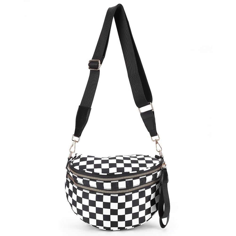 QING Checkered Crossbody Bag,Black and White Checkered Purse for Women ...