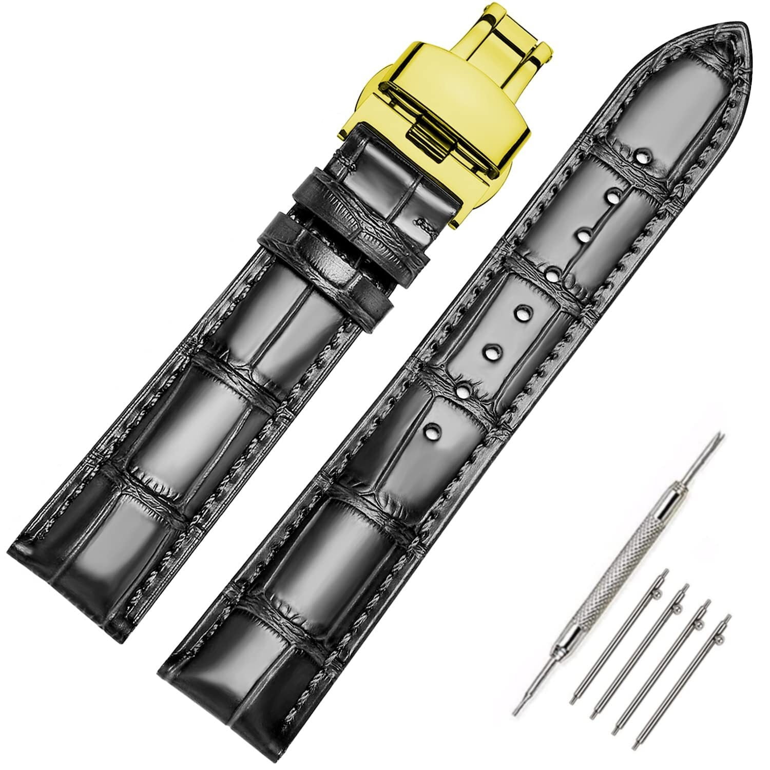 QING Quick Release Leather Watch Bands Deployment Butterfly Buckle 18mm ...