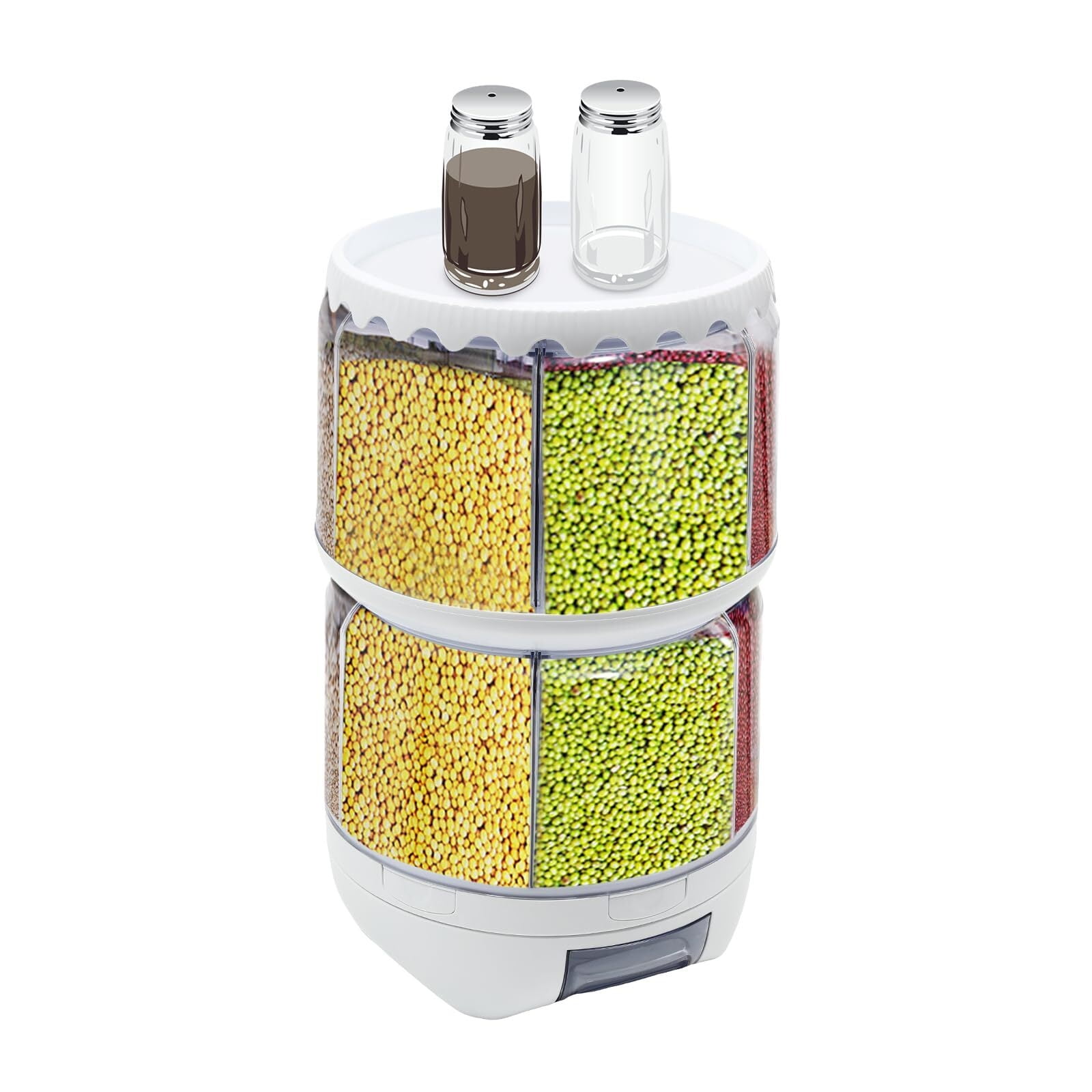 QING Rotating Grain Dispenser, Round Multigrain Tank Cup 6-Compartment ...