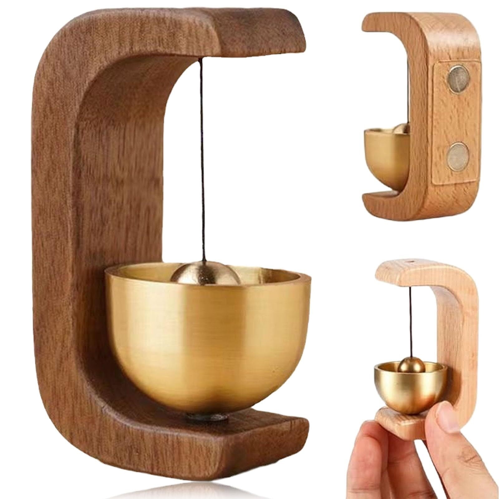 QING Wooden C-Shaped Wind Chime, 2025 New Suction Door Type Solid Wood ...