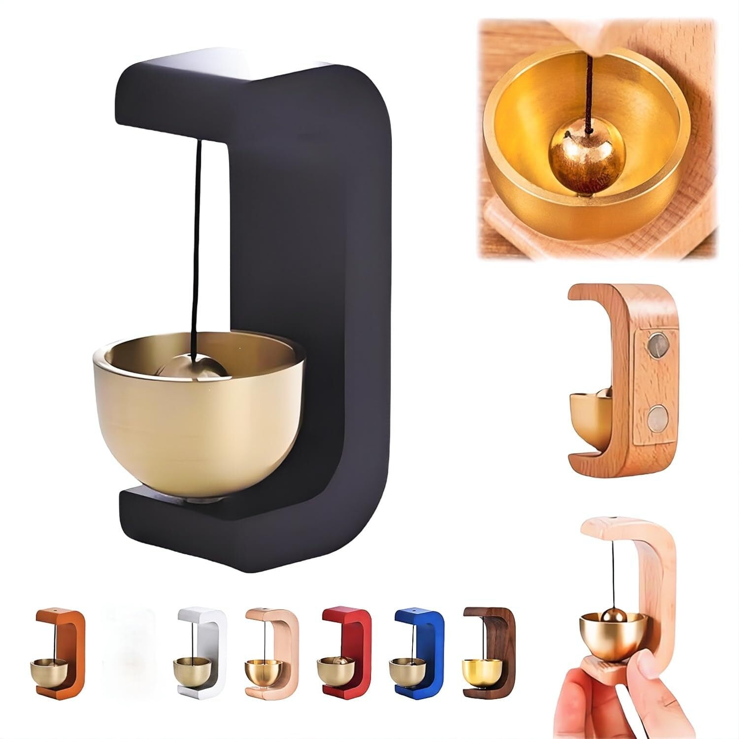 QING Wooden C Shaped Wind Chime for Doors, Suction Door Type Solid Wood ...