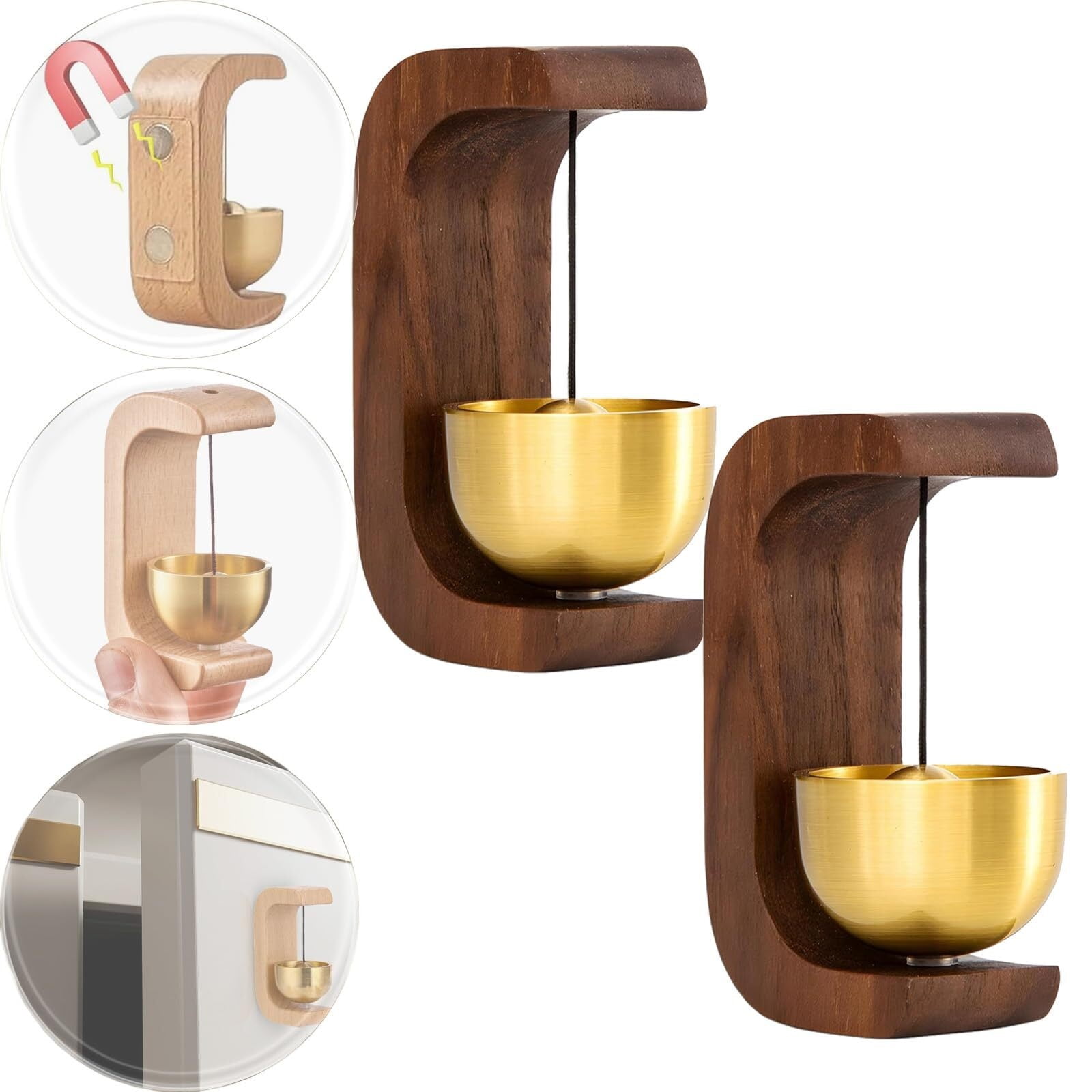 QING Wooden C-Shaped Wind Chime,New Suction Door Type Solid Wood Wind ...